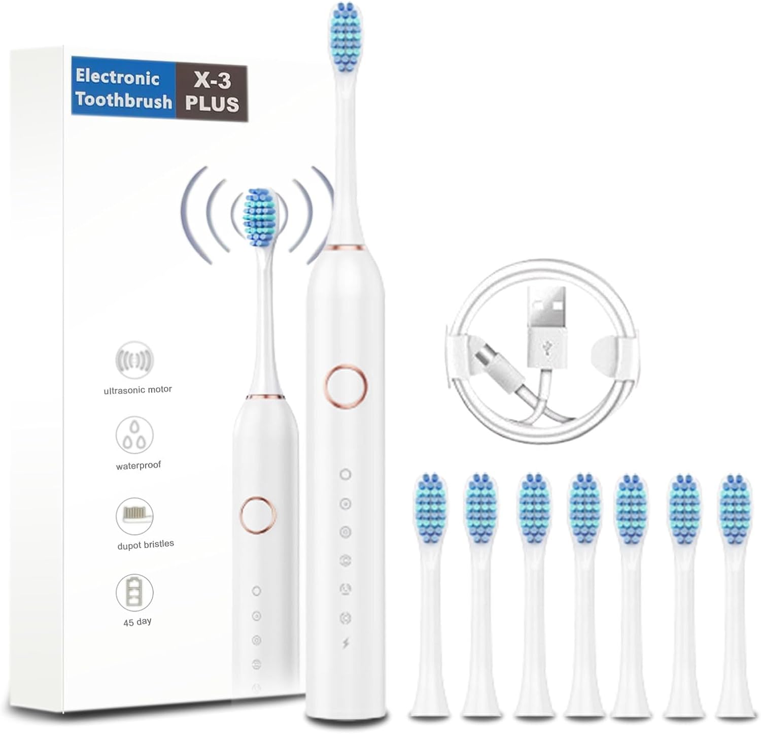 FENGPower Toothbrush 6 Modes, Electric Toothbrush for Adults IPX7 with 8 Replaccement Heads ...