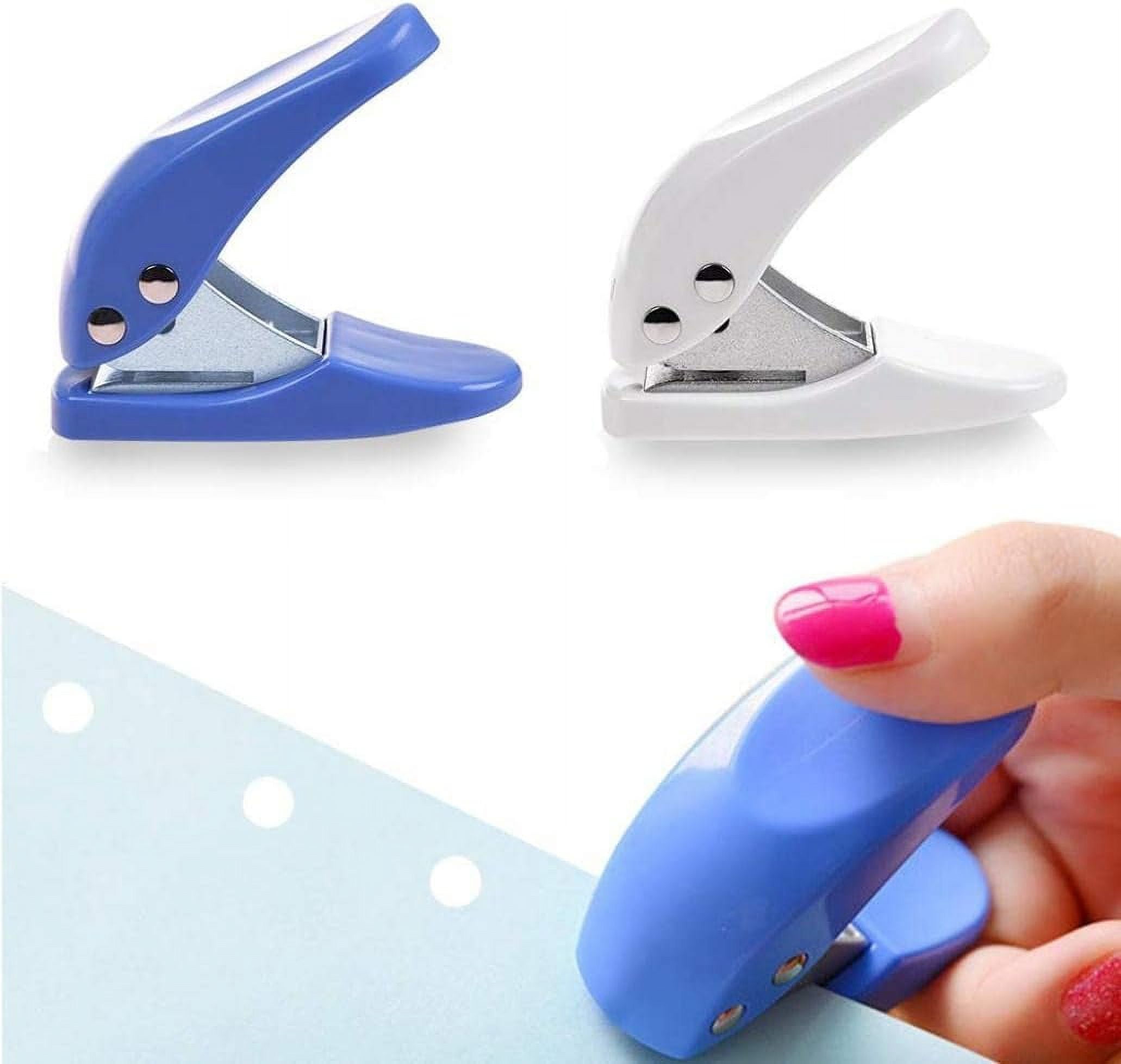 One-hole paper puncher (blue + white), portable puncher, 10 sheets at a ...