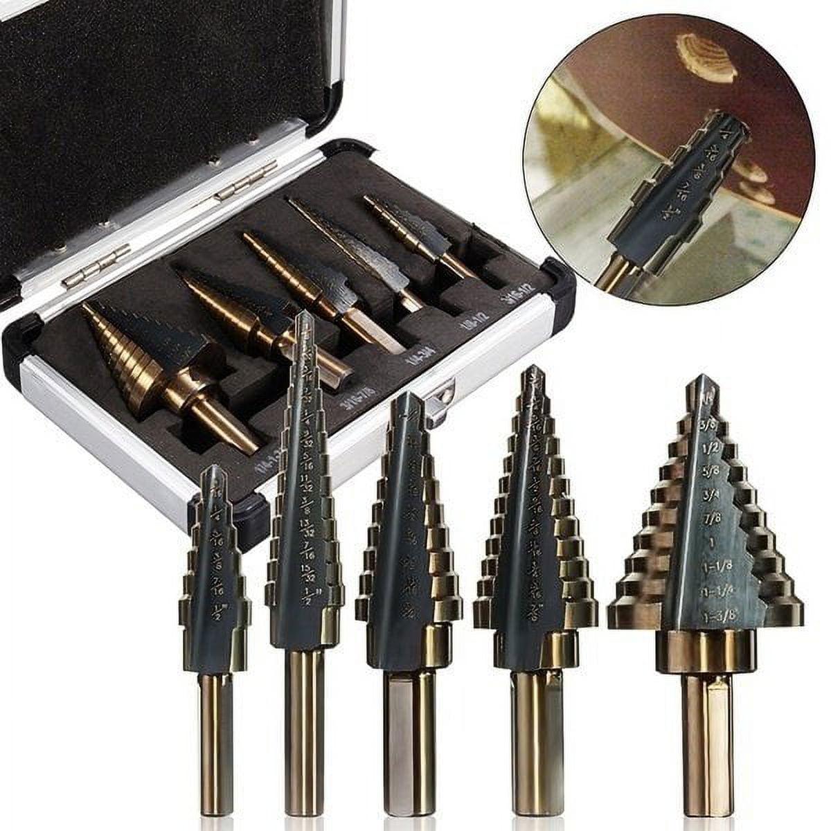 FENHYU Titanium Step Drill Bit 5pcs, Cobalt Multiple Hole 50 Sizes ...
