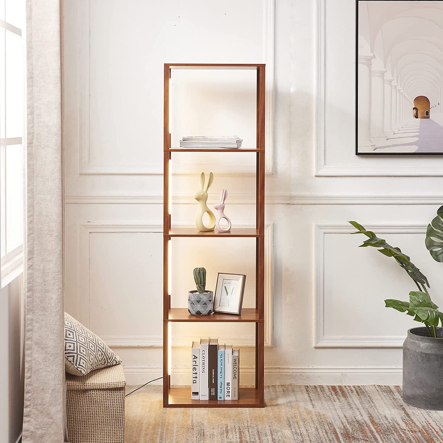 FENLO Dimmable LED Corner Floor Lamp with Shelves, Corner Shelf Floor ...