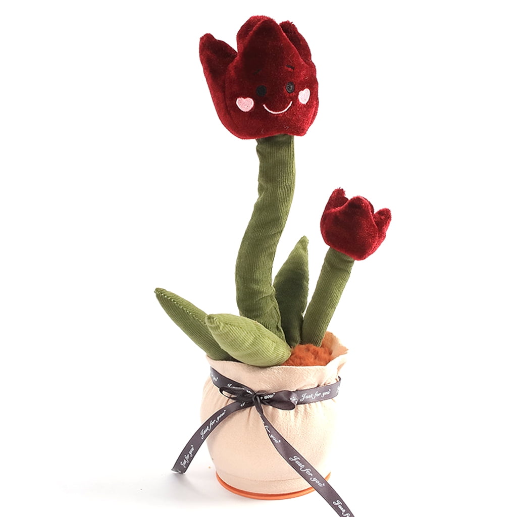 FENOHREFE 12’’ Stuffed Toy Flower Electric for Doll Birthday Christmas G1ft Plush Tulipa Party ...