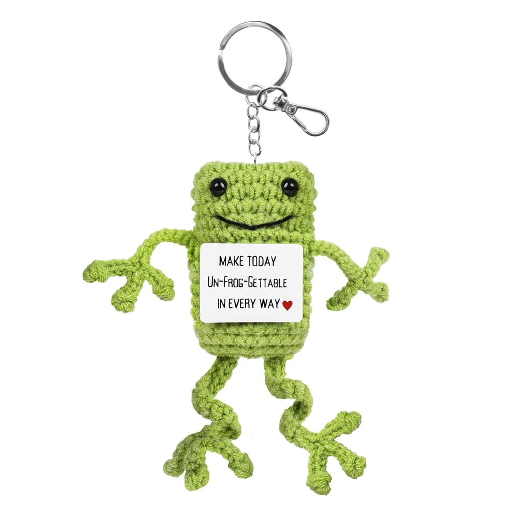 FENOHREFE Cute Crochet Frogs Keychain with Positivity Affirmation Words ...