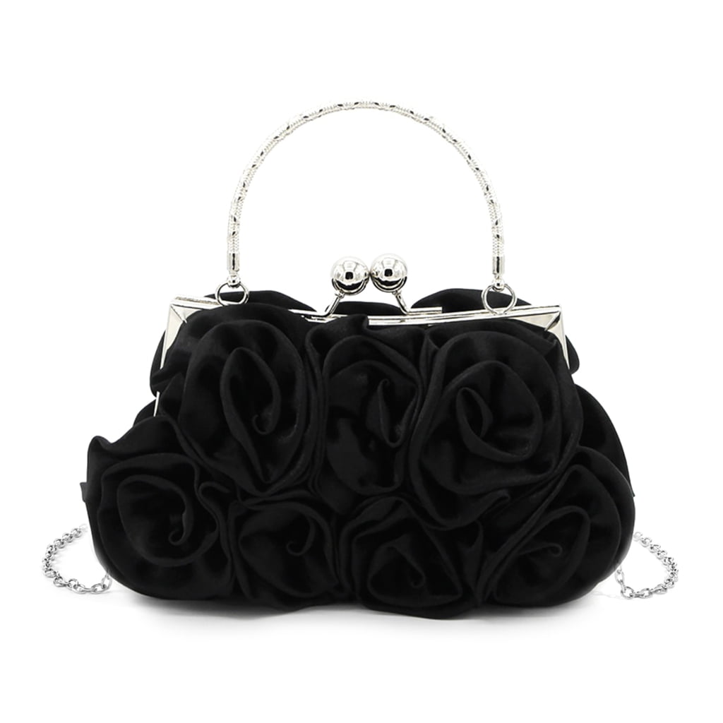 FENOHREFE Fashionable 3D Rose Embellished Satins Handheld Purse for ...