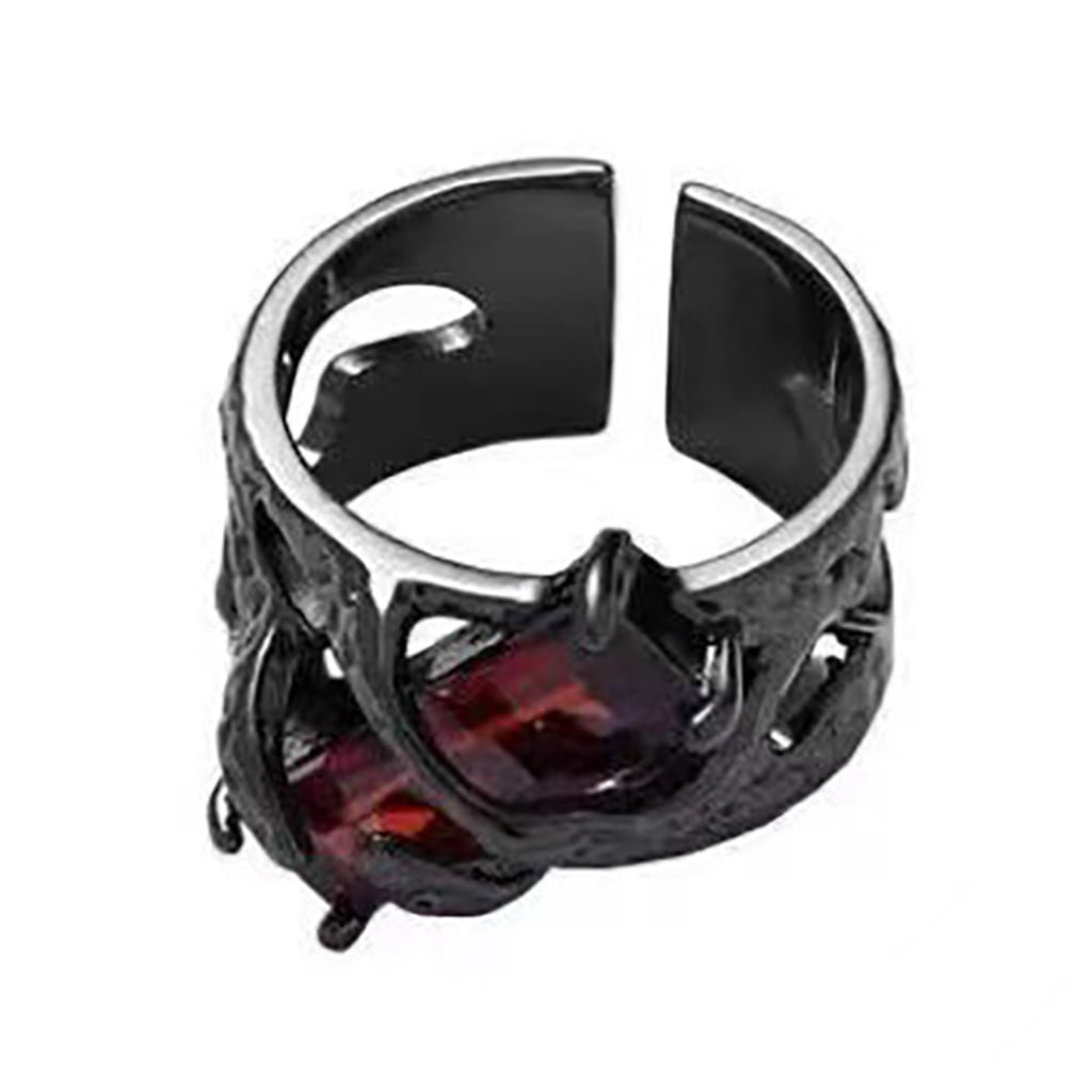 FENOHREFE Gothic Crystal Liquid Metal Rings Edgy Black Thorn Adjustable ...