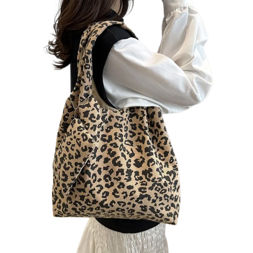 FENOHREFE Leopard Print Corduroy Shoulder Bag, Slouchy Retro Handbag ...