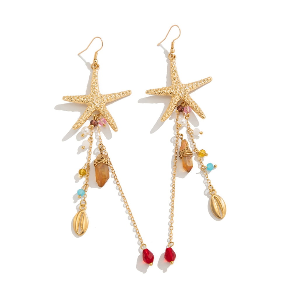FENOHREFE Portable Metal Starfishes And Jellyfish Earrings Stylish Drop ...