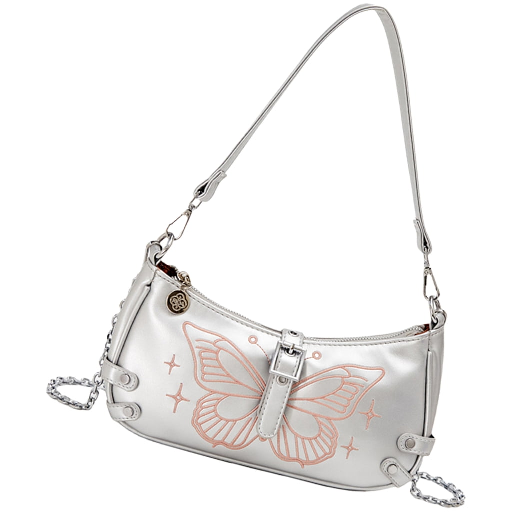 FENOHREFE Women Aesthetic Embroidery Butterfly PU Leather Shoulder ...