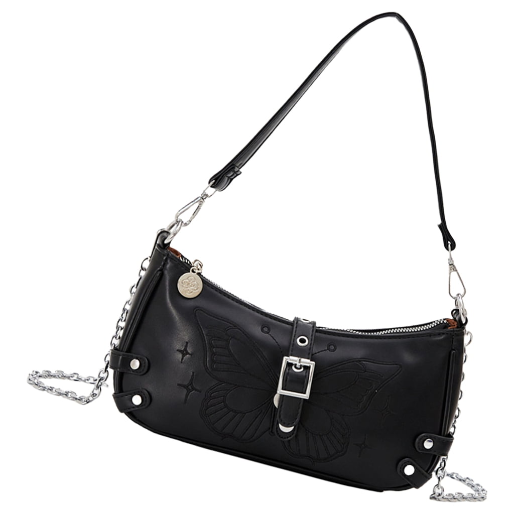 FENOHREFE Women Aesthetic Embroidery Butterfly PU Leather Shoulder ...