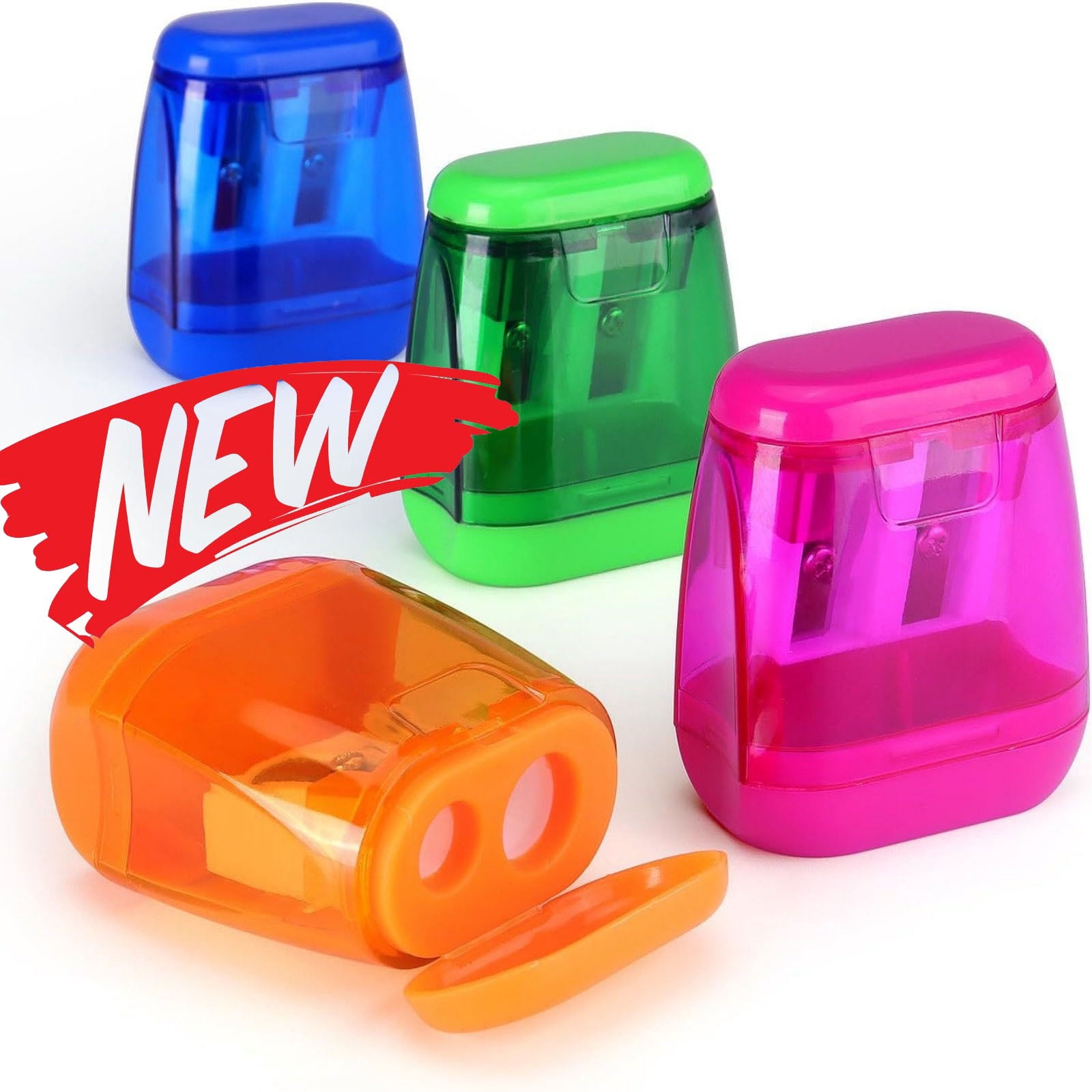 FEOLGEHLY 4 Pcs Handheld Pencil Sharpeners with Lid, Multicolor Dual ...