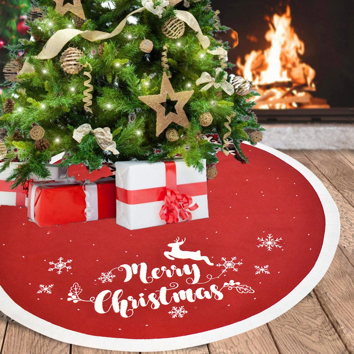 FEOLGEHLY Red Velvet Christmas Tree Skirts with Plush Ruffled, 48 inch ...