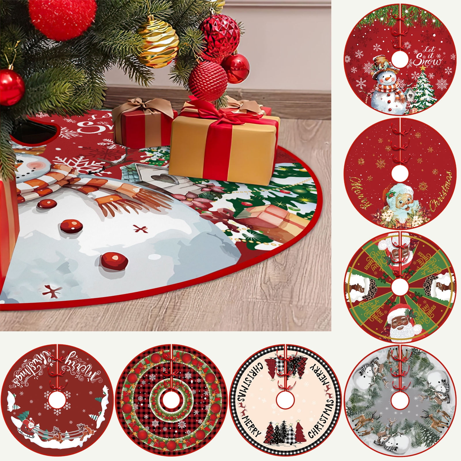 FEOLGEHLY Round Red and Gold Christmas Tree Skirts 30/36/48 inch Rustic ...