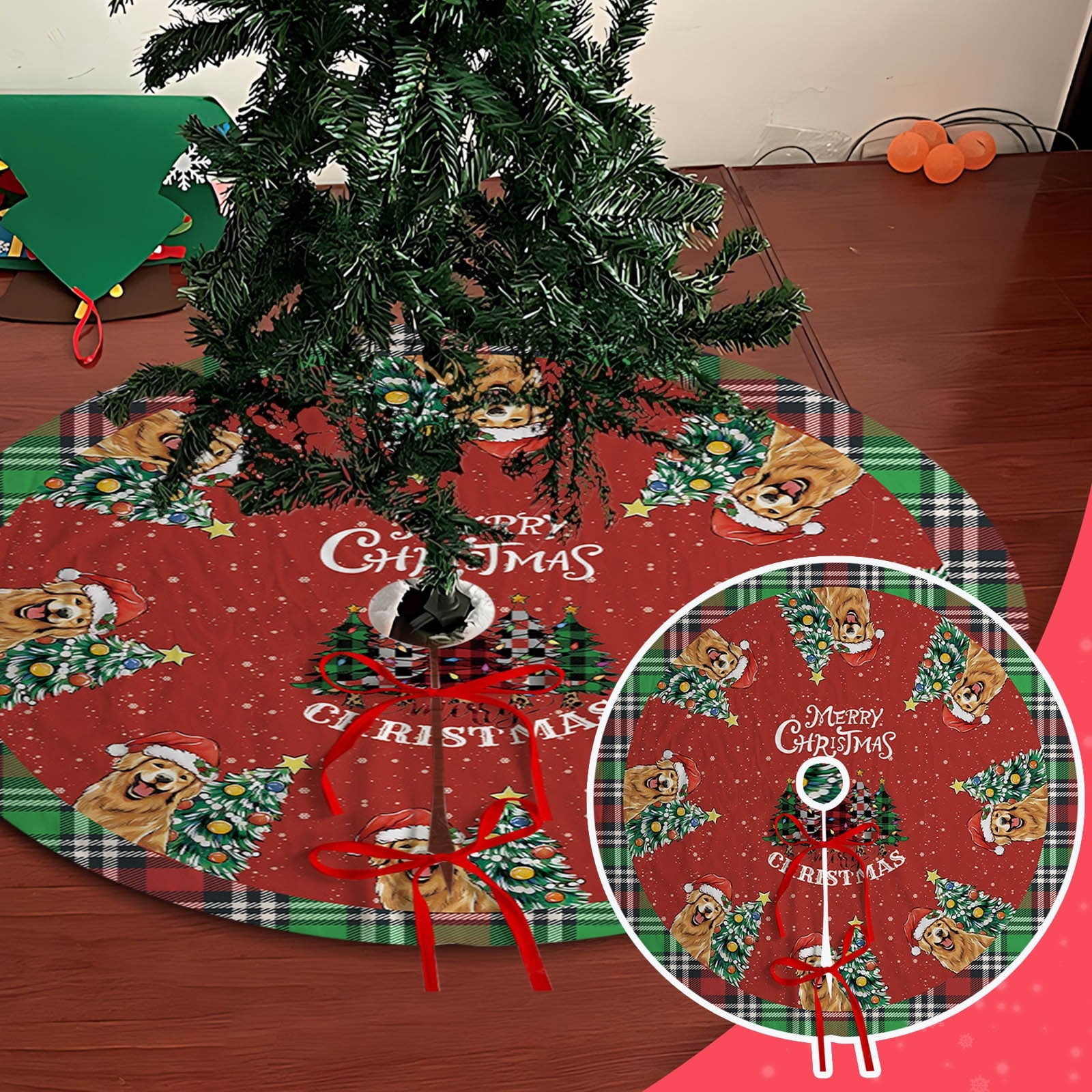 FEOLGEHLY Velvet Christmas Tree Skirts, 36 inch Retro Classic Farmhouse ...