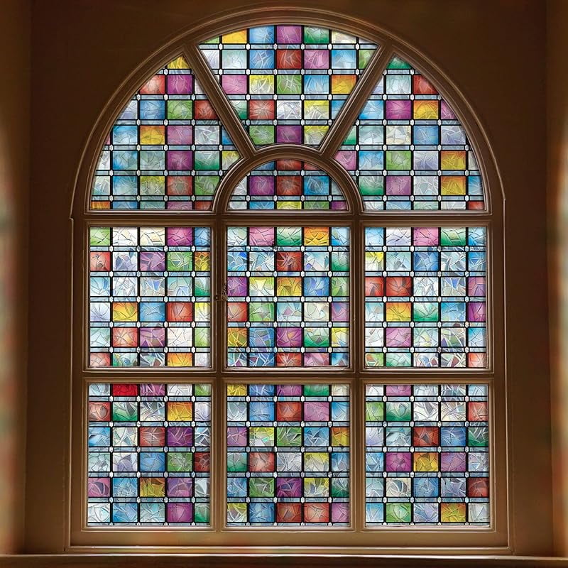 FEOMOS Stained Glass Window Film, Window Privacy Films, Colorful ...
