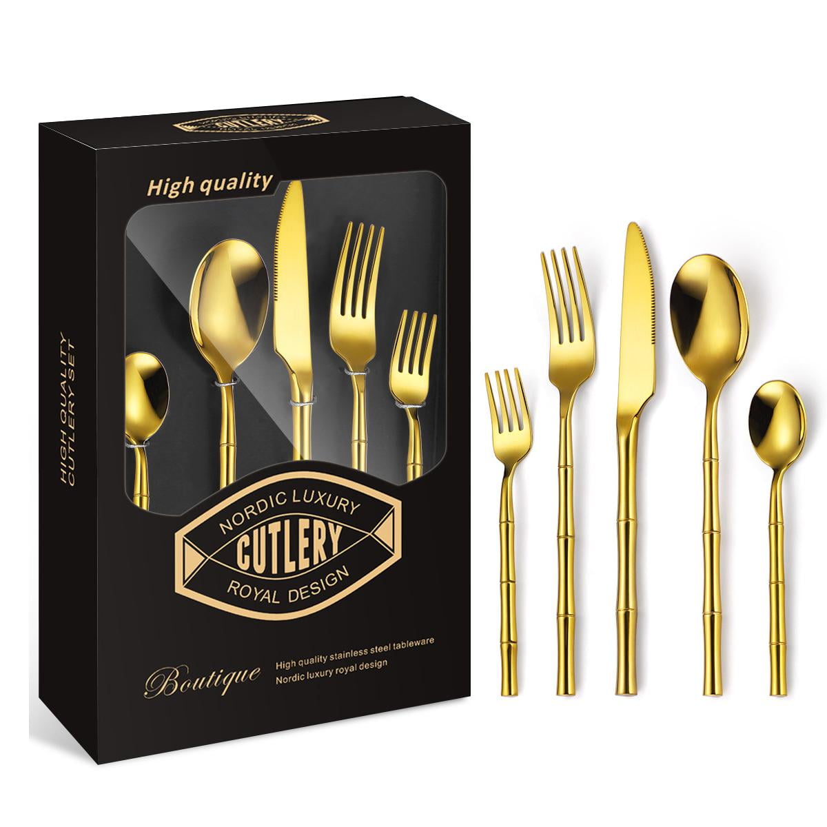 FEOOE 20 Piece American 304 Stainless Steel Tableware Set Gold-plated ...
