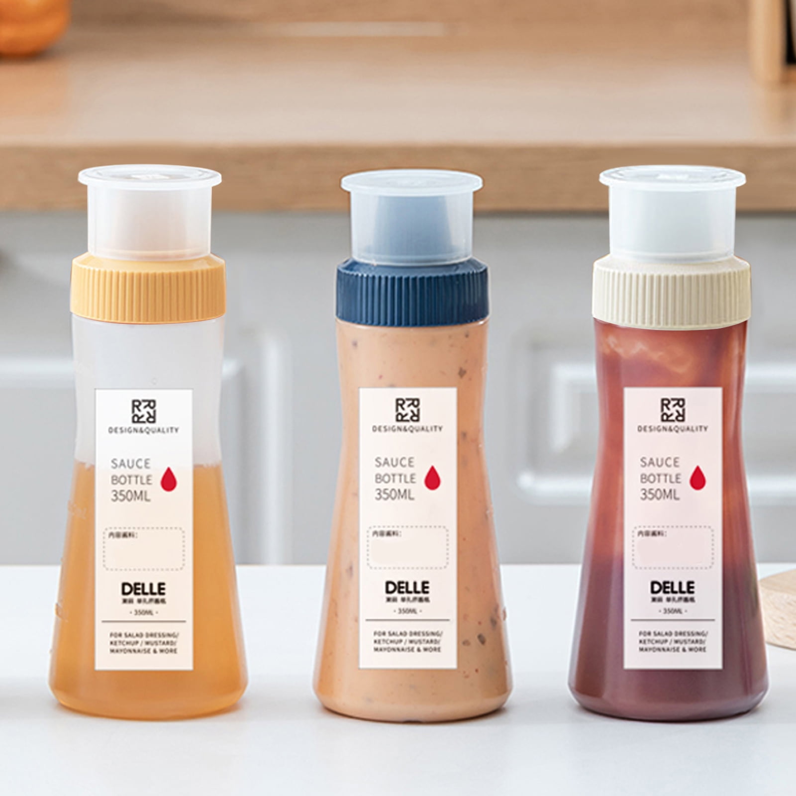 FEOOWV 11.8 oz Squeezable Plastic Sauce Dispensers, Food-Grade Dressing ...