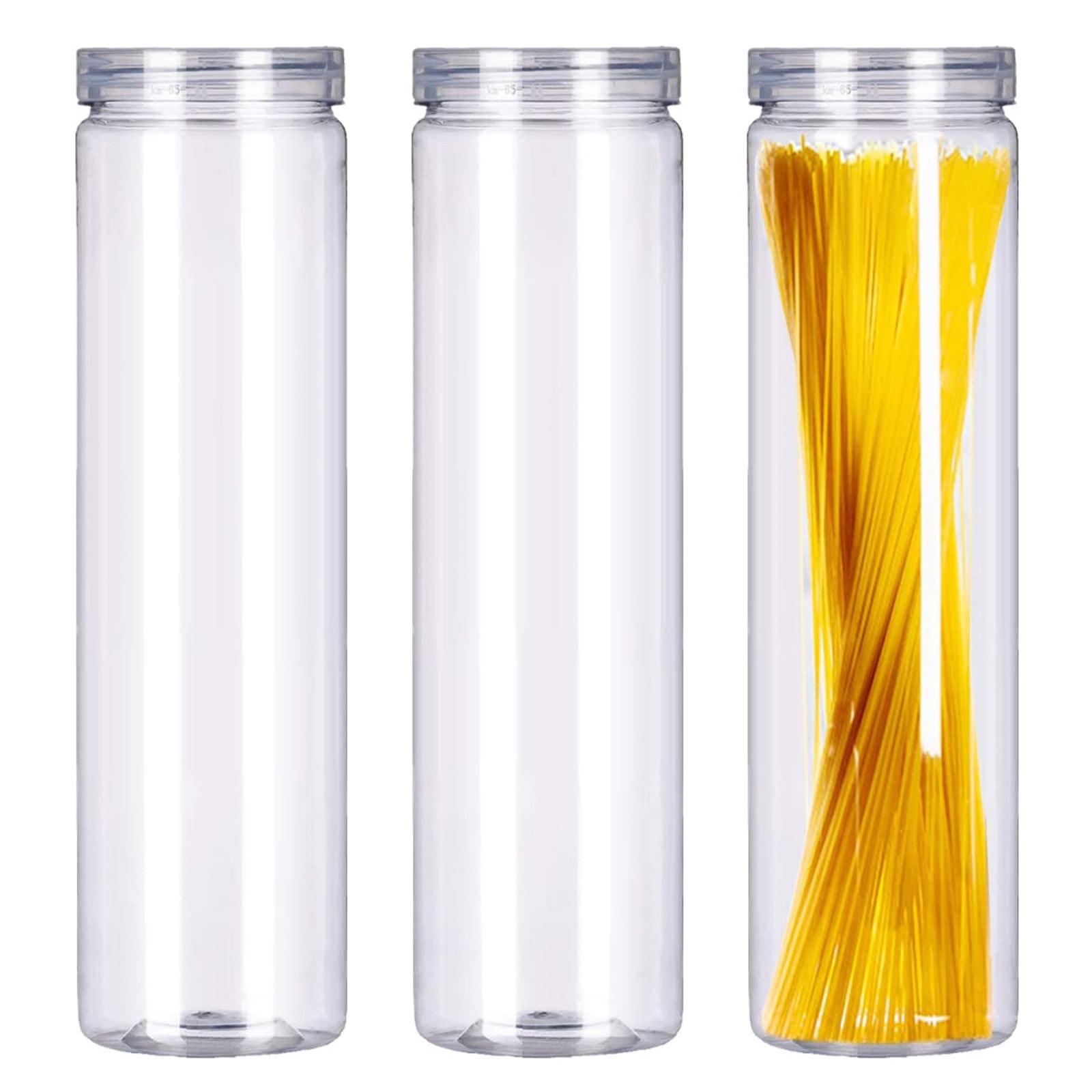 "3Pcs Clear Plastic Food Jar with Lid, Air Tight, Round Storage for ...