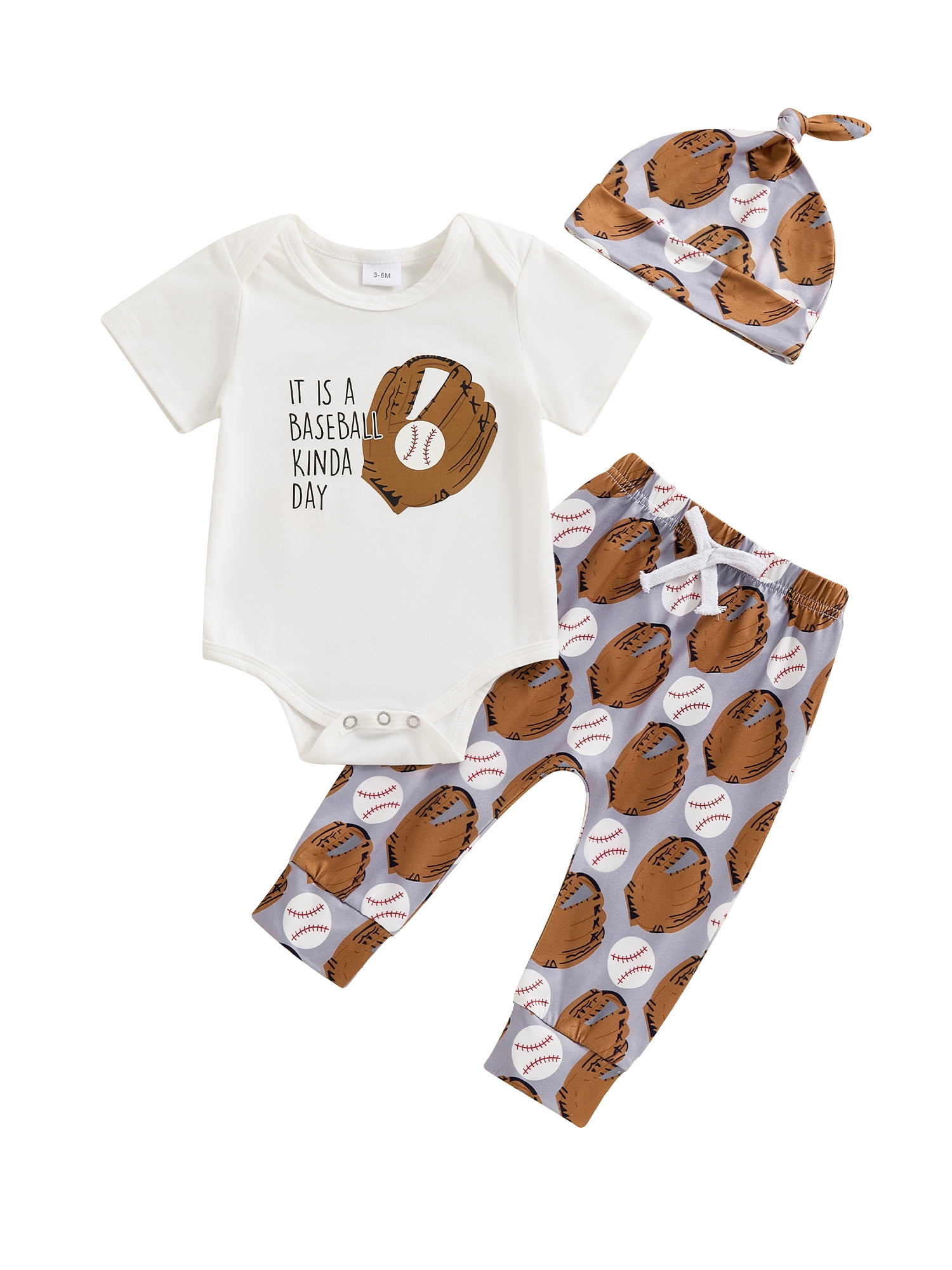 FEORJGP Baby Girl Boy 3Pcs Baseball Outfits 0 3M 6M 12M 18M Infant Short Sleeve Jumpsuit Crew ...