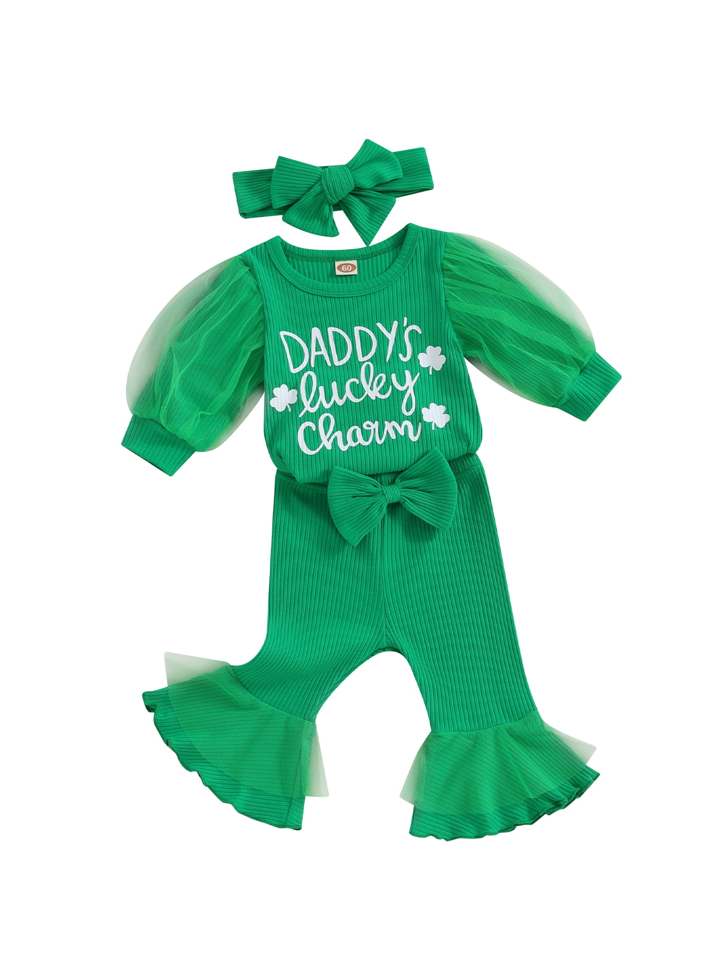 FEORJGP Infant Baby Irish Outfit Kids Girl Long Lantern Sleeve Jumpsuit ...