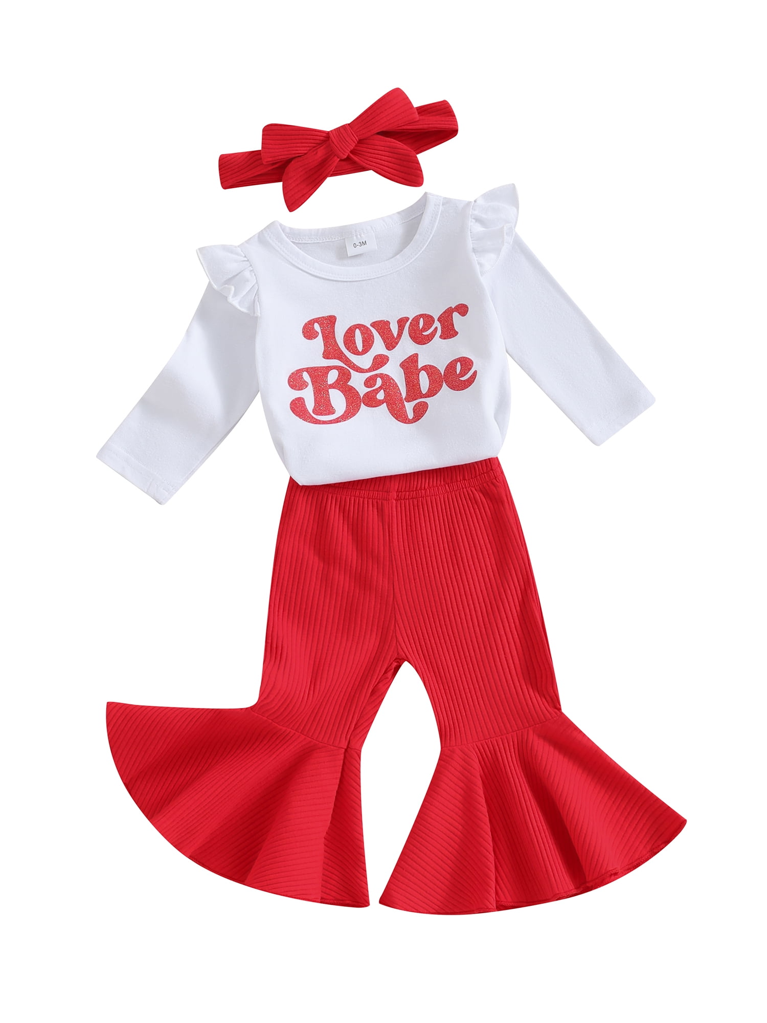 FEORJGP Infant Baby Valentine's Day Clothes Newborn Girls 3PCS Outfits White Long Sleeve ...