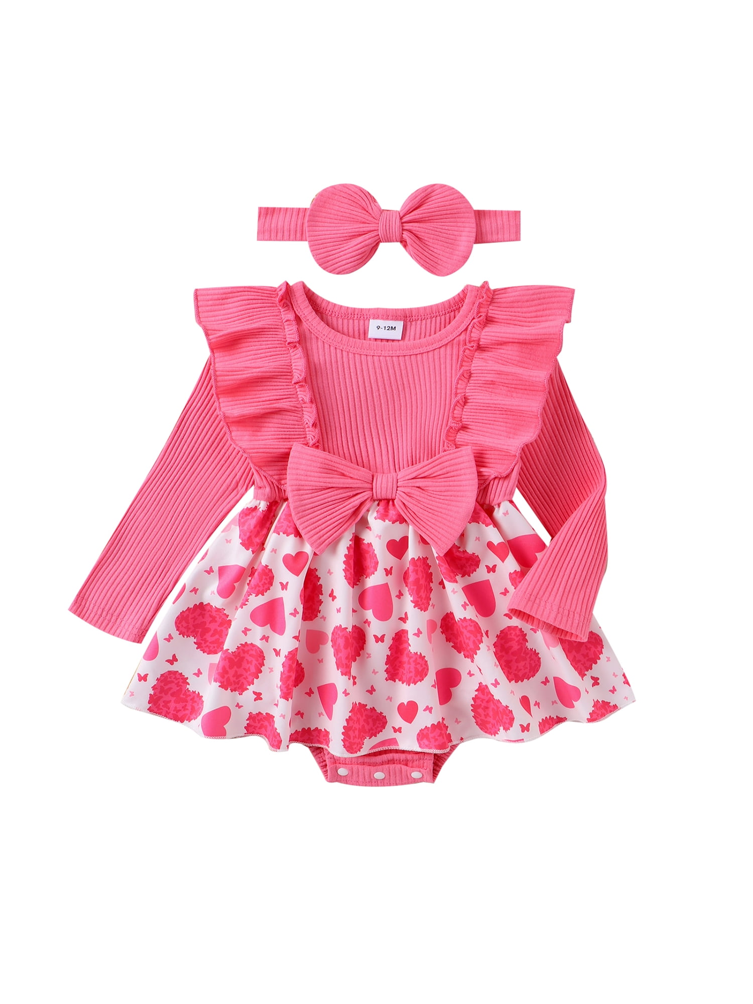 FEORJGP Infant Valentine's Day Outifit Little Girl Long Sleeve Jumpsuit Crew Neck Bodysuit Dress ...