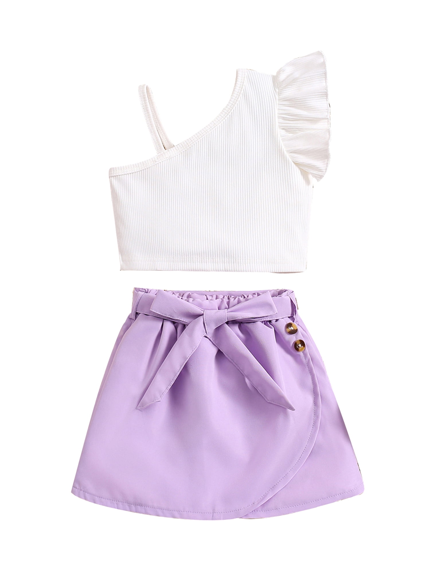 FEORJGP Kids Girls Summer 2 Piece Outfits 4-7Y Toddler Flying Sleeve ...