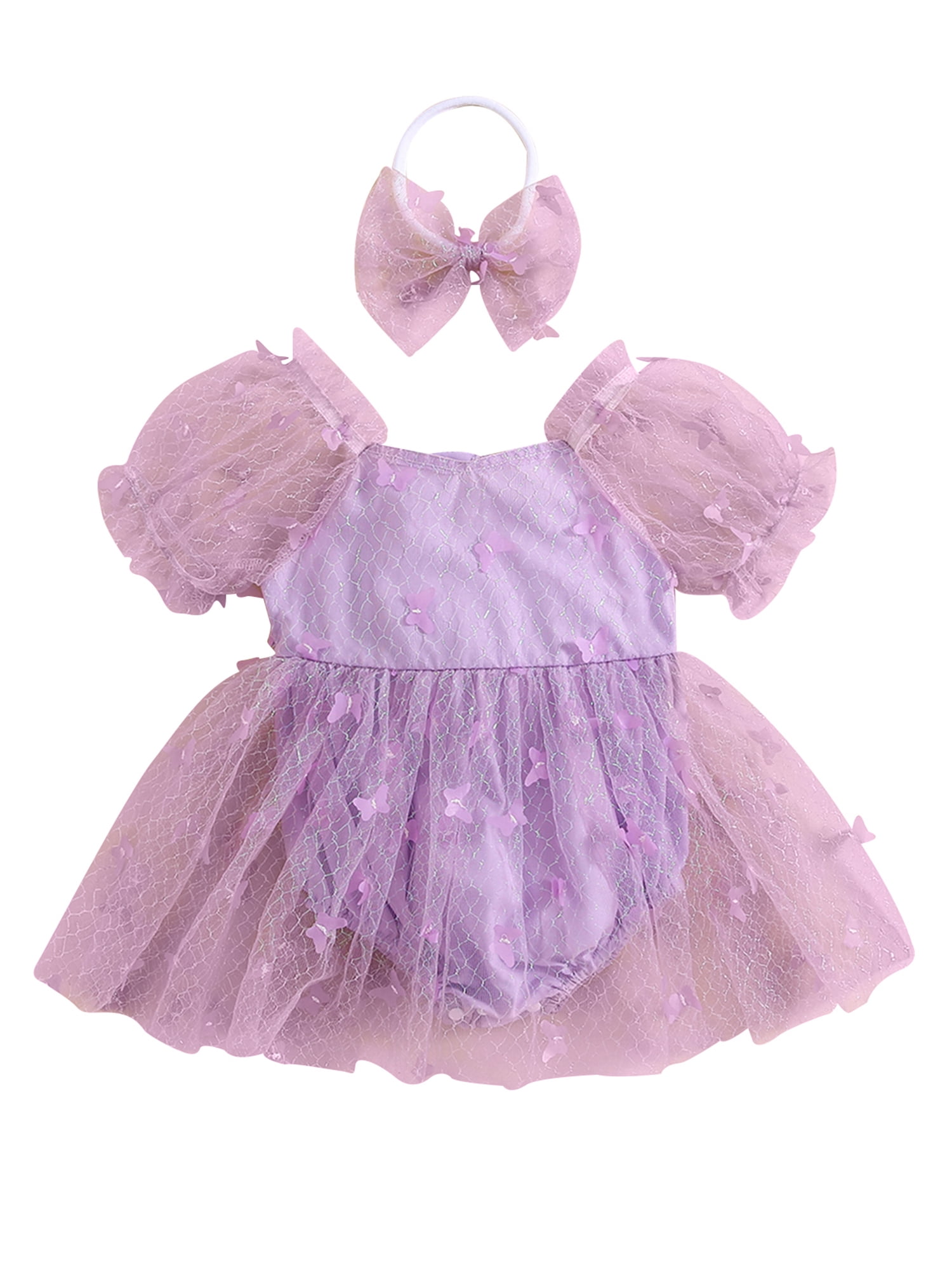 FEORJGP Toddler Baby Girl Princess Outfit Infant Short Puff Sleeve ...