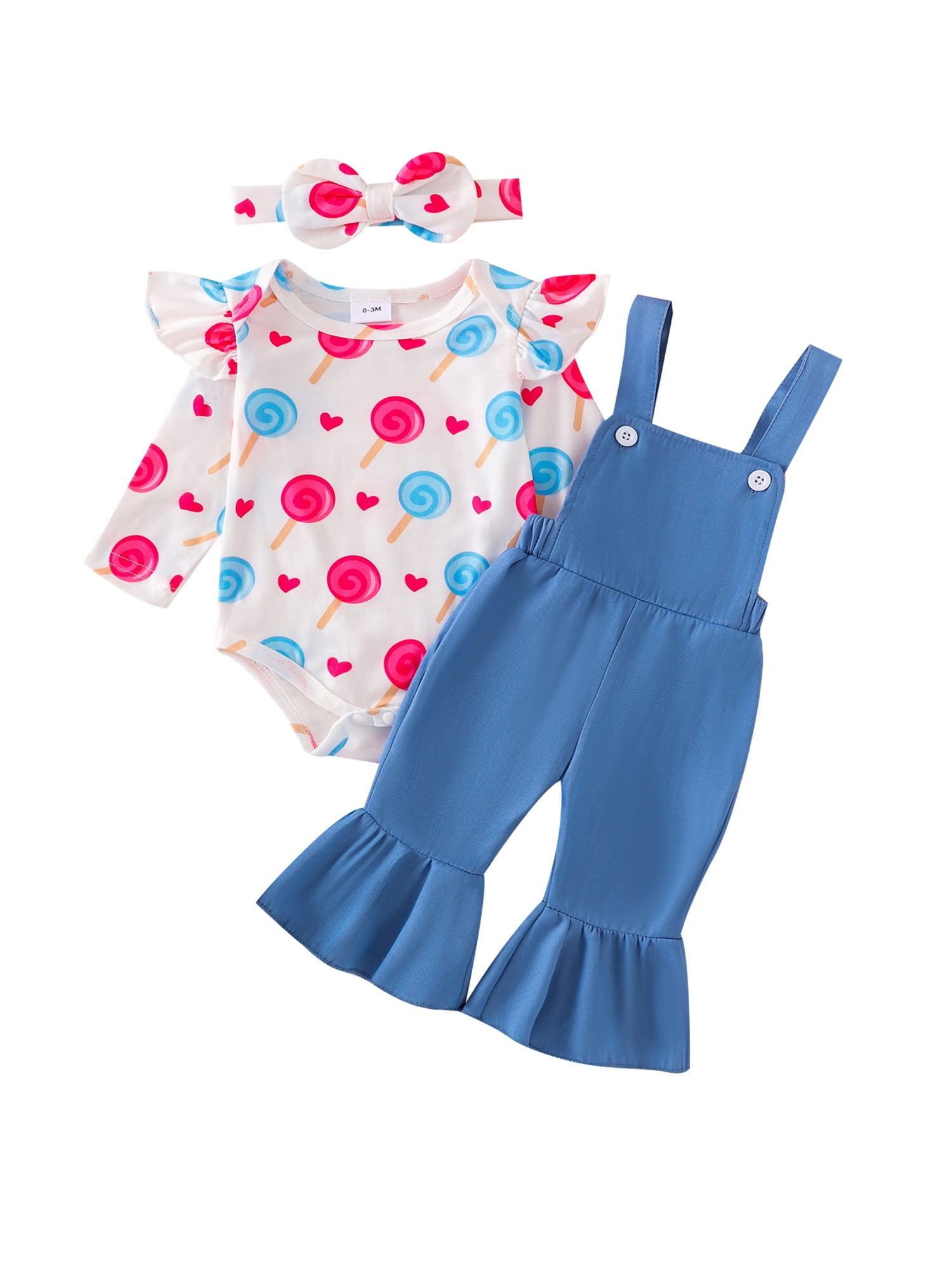 FEORJGP Toddler Baby Girls 3PCS Pants Sets 0 3M 6M 9M 12M 18M Infant Long Sleeve Bodysuits ...