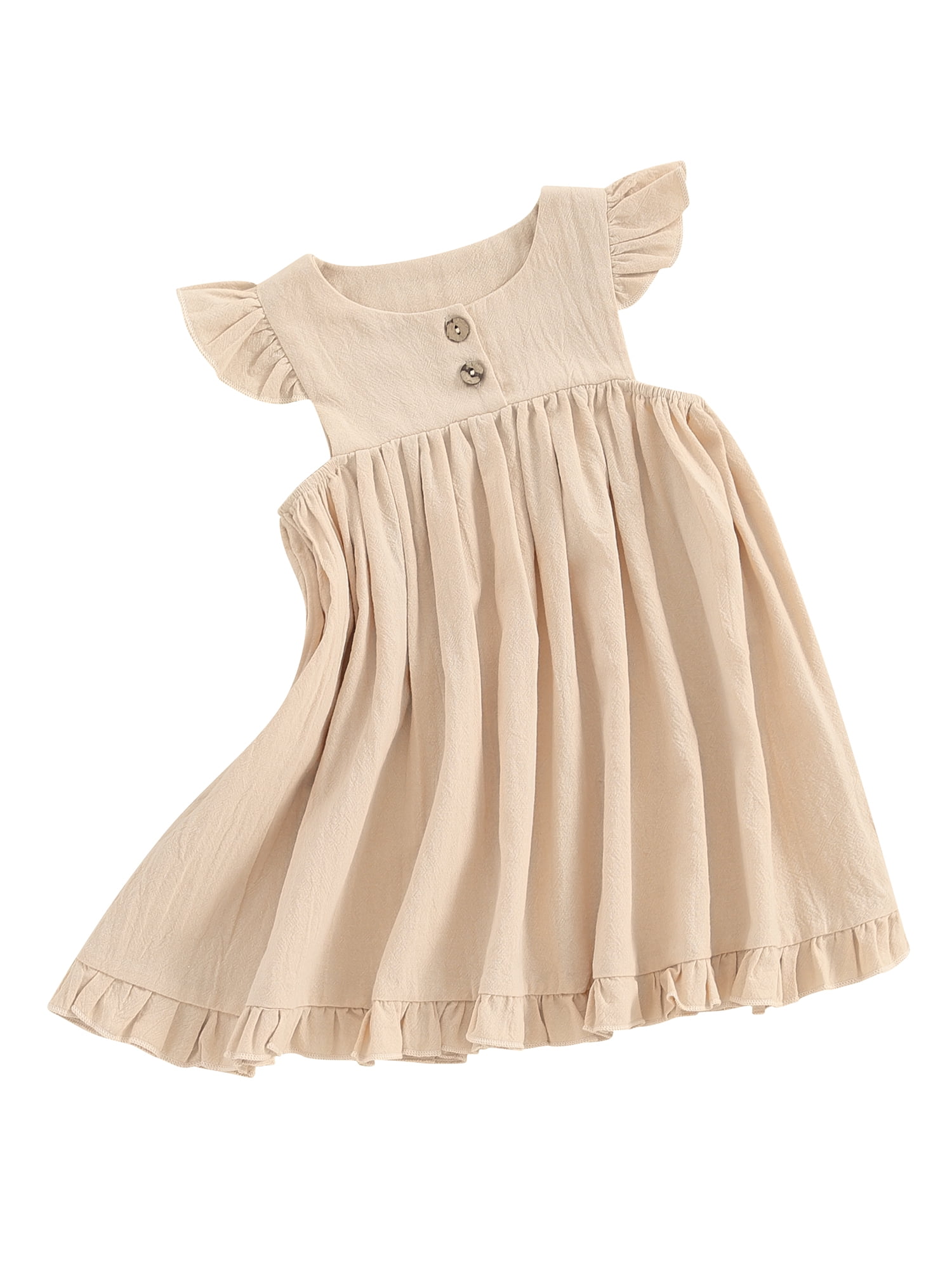 FEORJGP Toddler Girl Cotton Linen Dress 6M 1T 2T 3T 4T Kids Flying ...