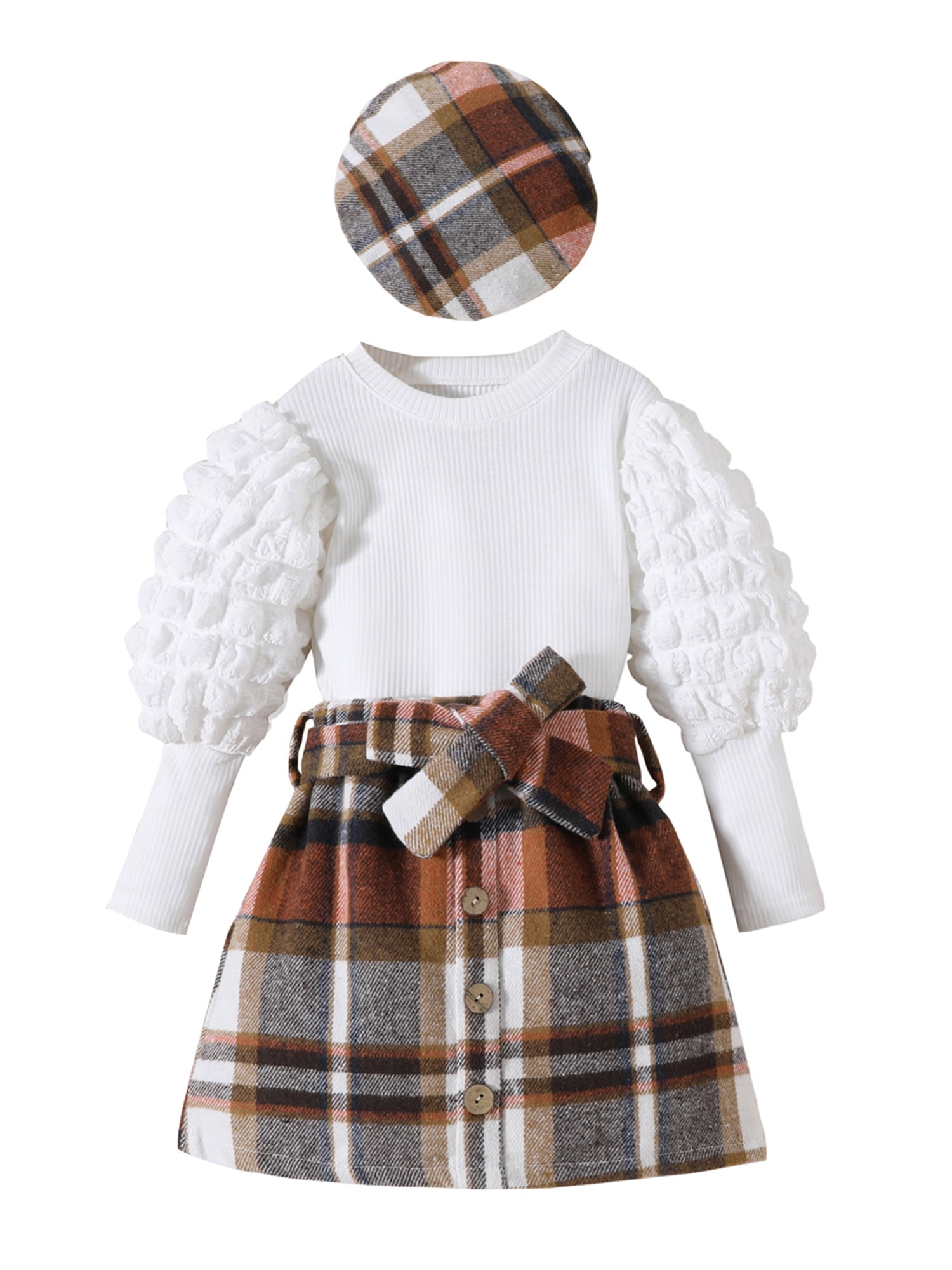 FEORJGP Toddler Girl's Autumn Outfits Long Puff Sleeve Pullover Ribbed ...