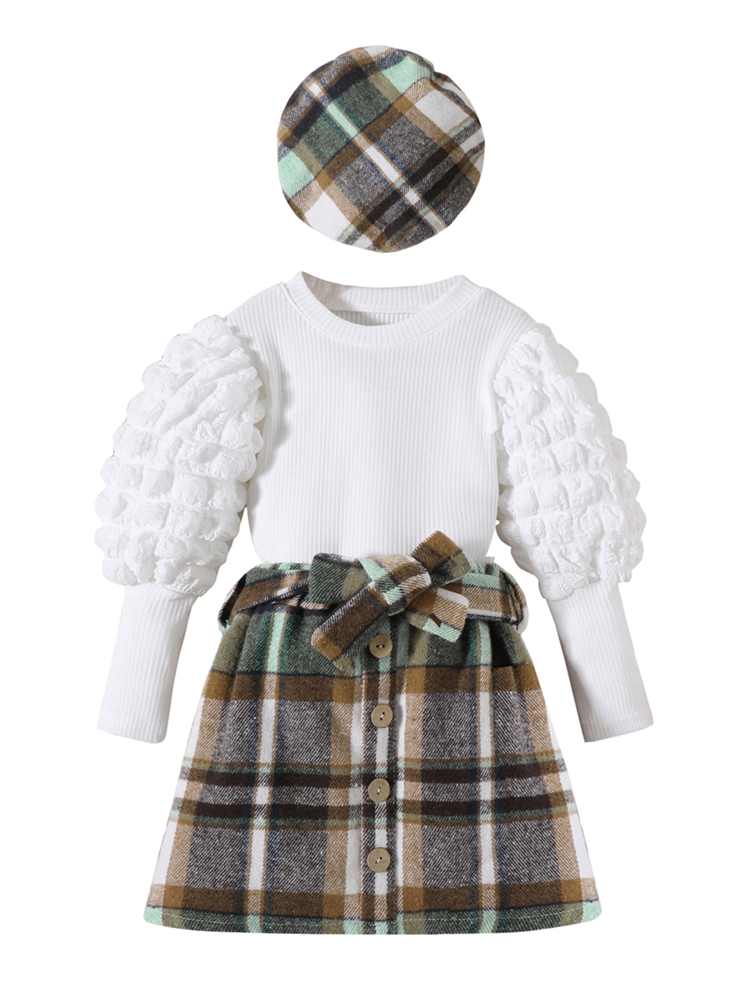 FEORJGP Toddler Girl's Autumn Outfits Long Puff Sleeve Pullover Ribbed ...