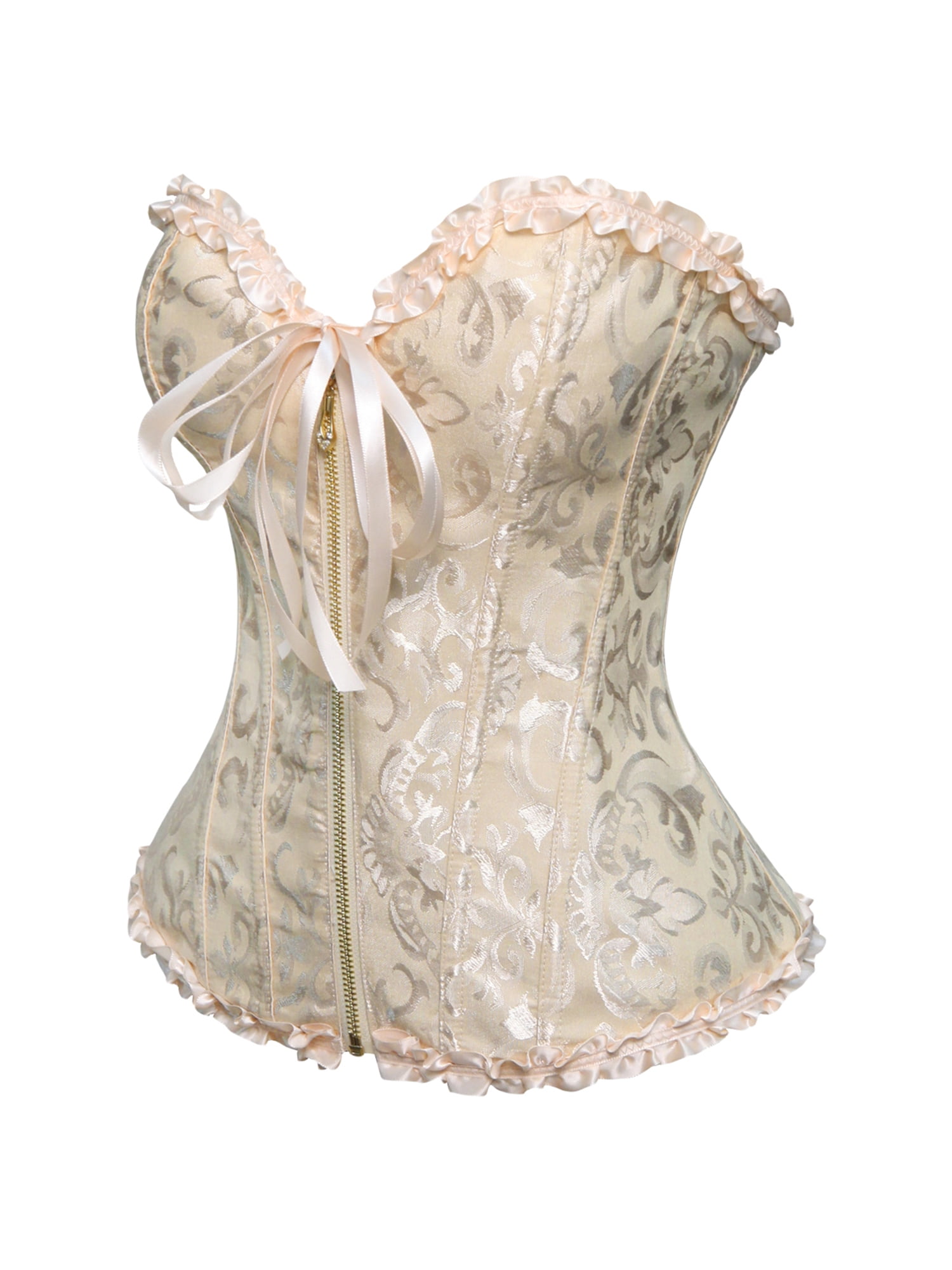 FEORJGP Women Corset Tops Floral Lace Bustier Overbust Tie-Up Strapless ...