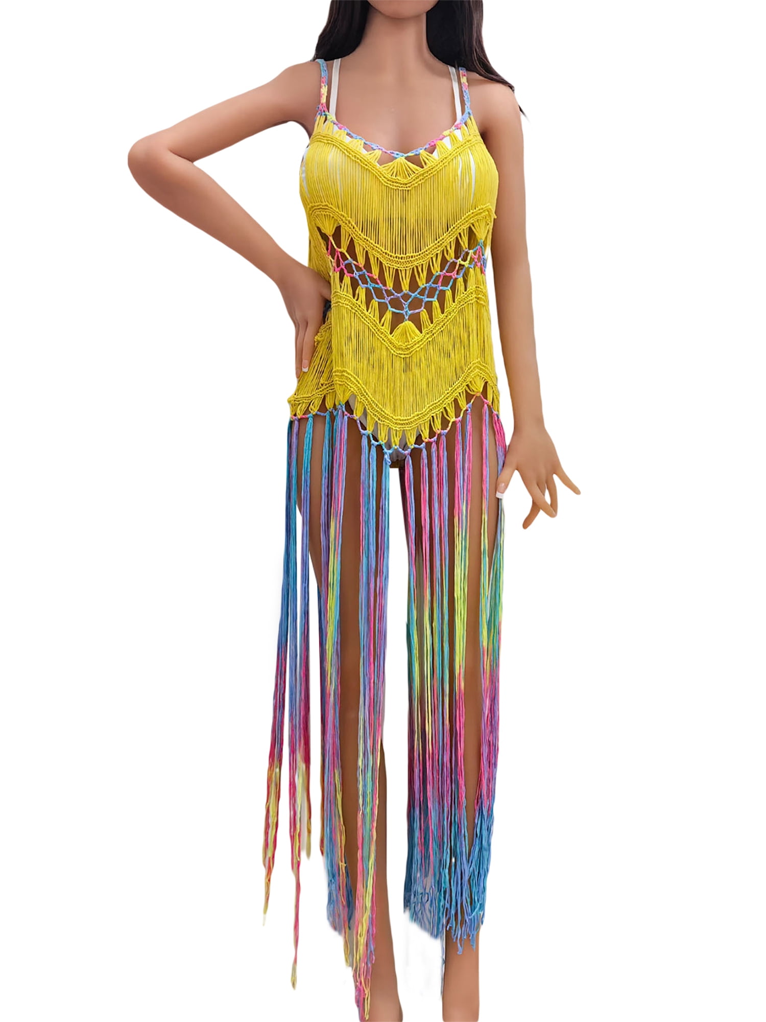 Feorjgp Women Crochet Bikini Cover Ups Ladies Sexy Bikini Swimsuit Knit
