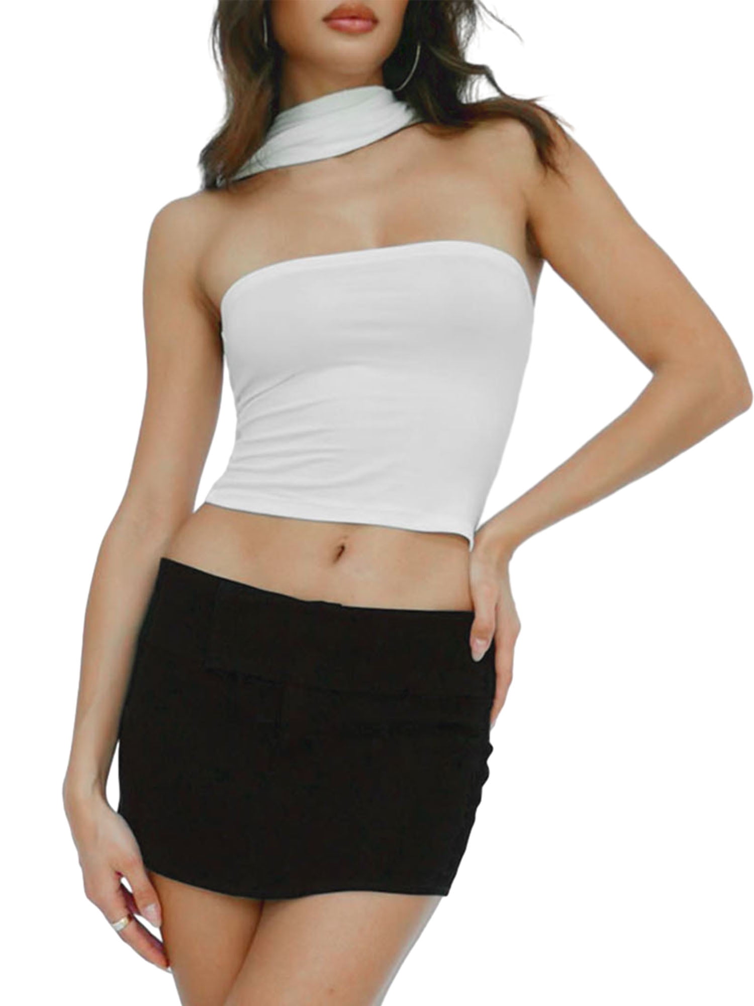 Feorjgp Women Sexy Cropped Halter Top Sleeveless Bustier Backless Slim