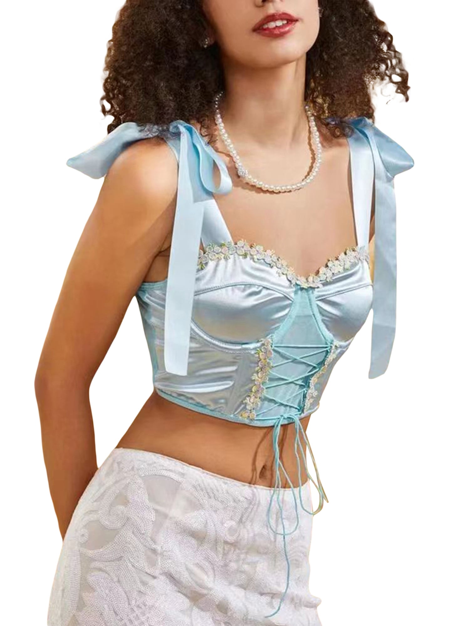 Feorjgp Women Sexy Cute Summer Camisole Ladies Tie Up Flower Bustier