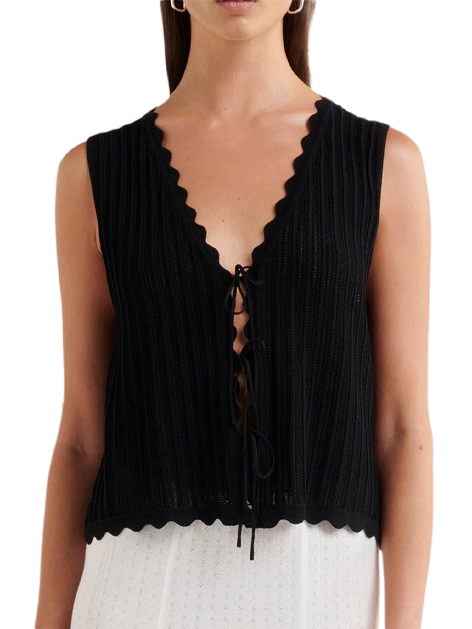 FEORJGP Women Summer Knitted Tank Tops Ladies V-Neck Basic Vests Casual ...