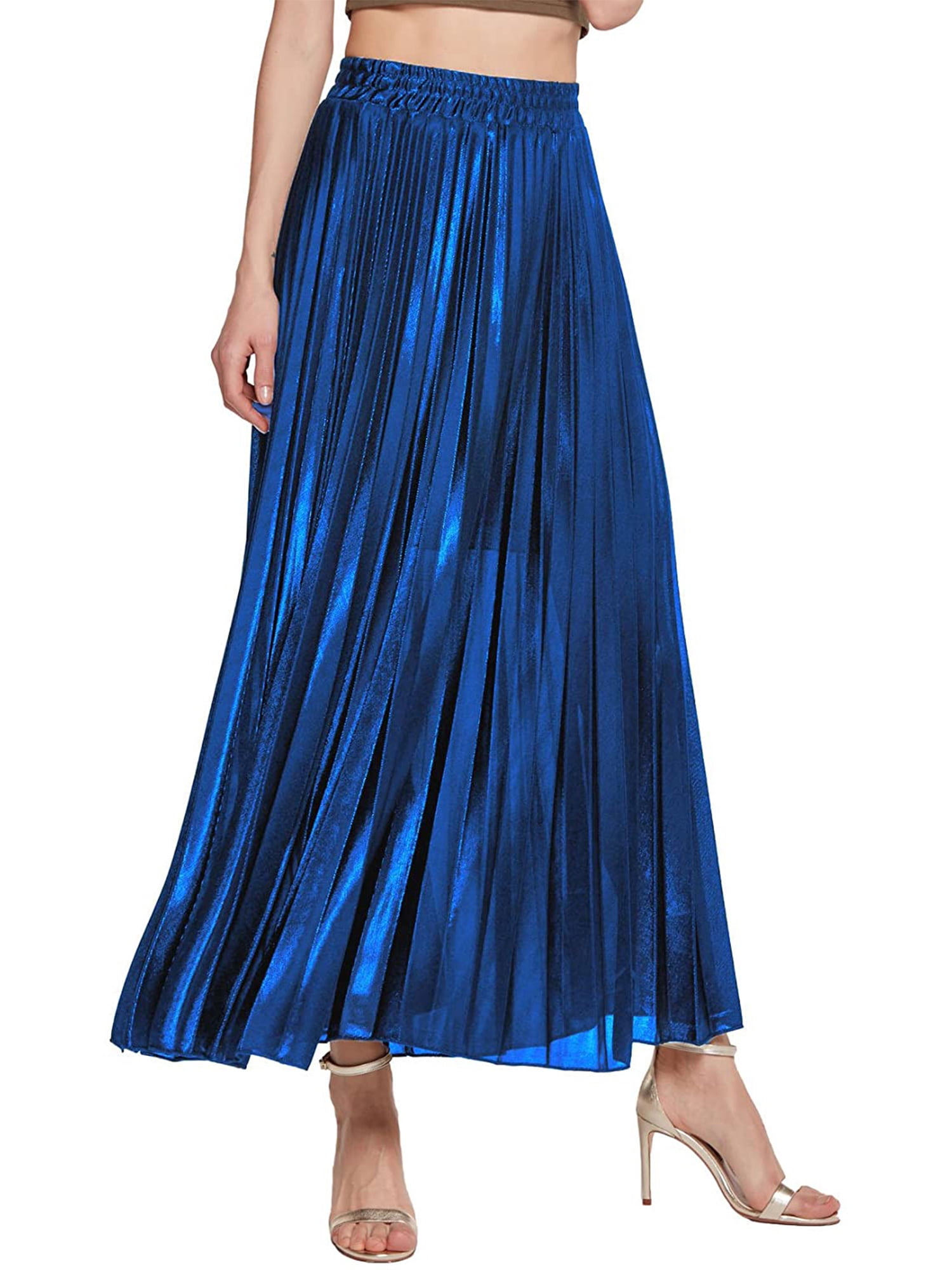 FEORJGP Women’s Shimmer Long Skirt Metallic Party Skirt Elastic High ...