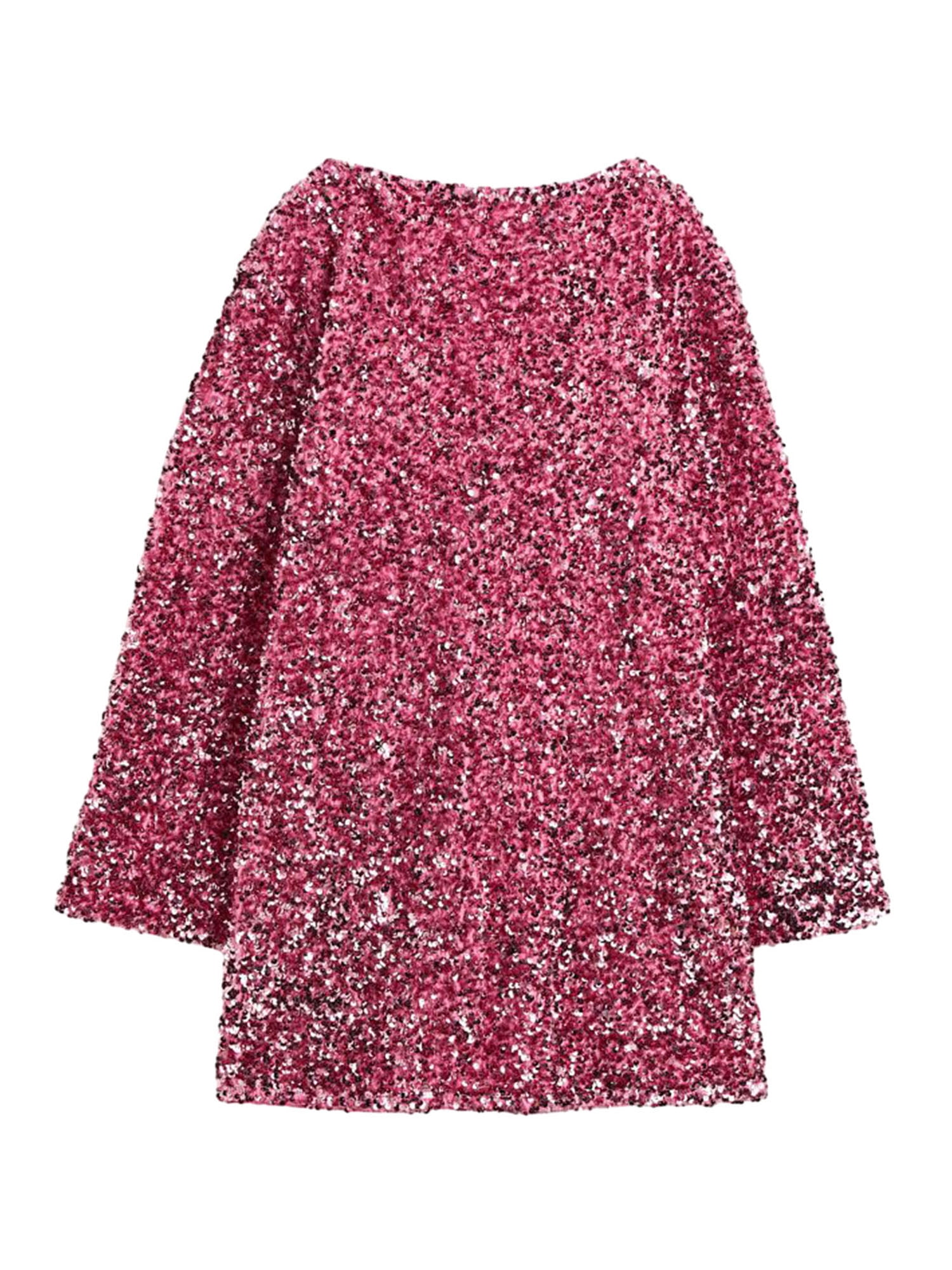 FEORJGP Women's Shiny Mini Dress Ladies Long Sleeve Party Dress Loose ...