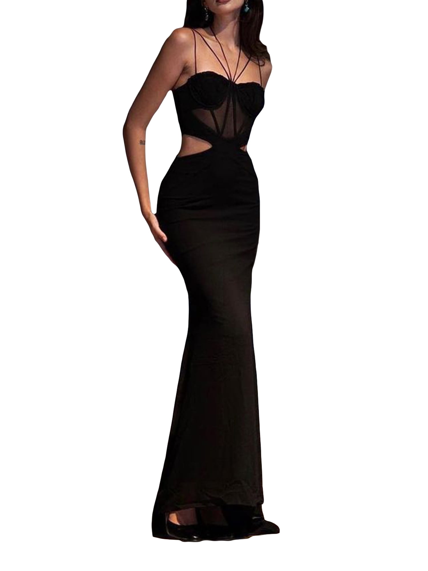 FEORJGP Women’s Sleeveless Slim Long Dress Halter Bodycon Dress Cutout ...