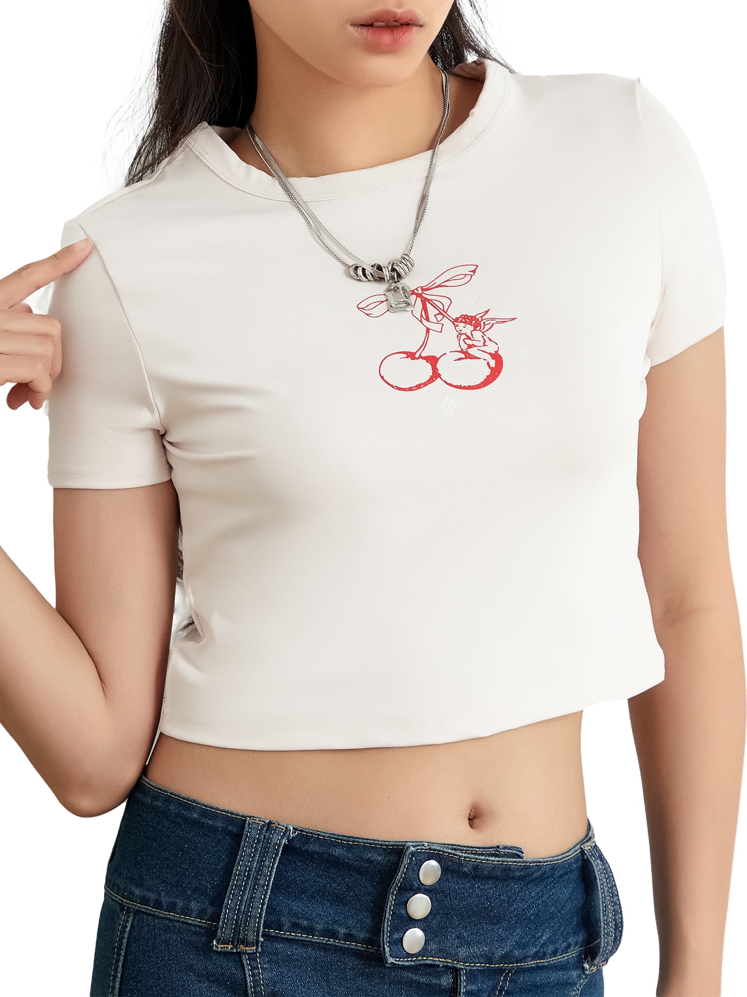 FEORJGP Women's Summer Cropped Tops Ladies Crew Neck T-shirt Short ...