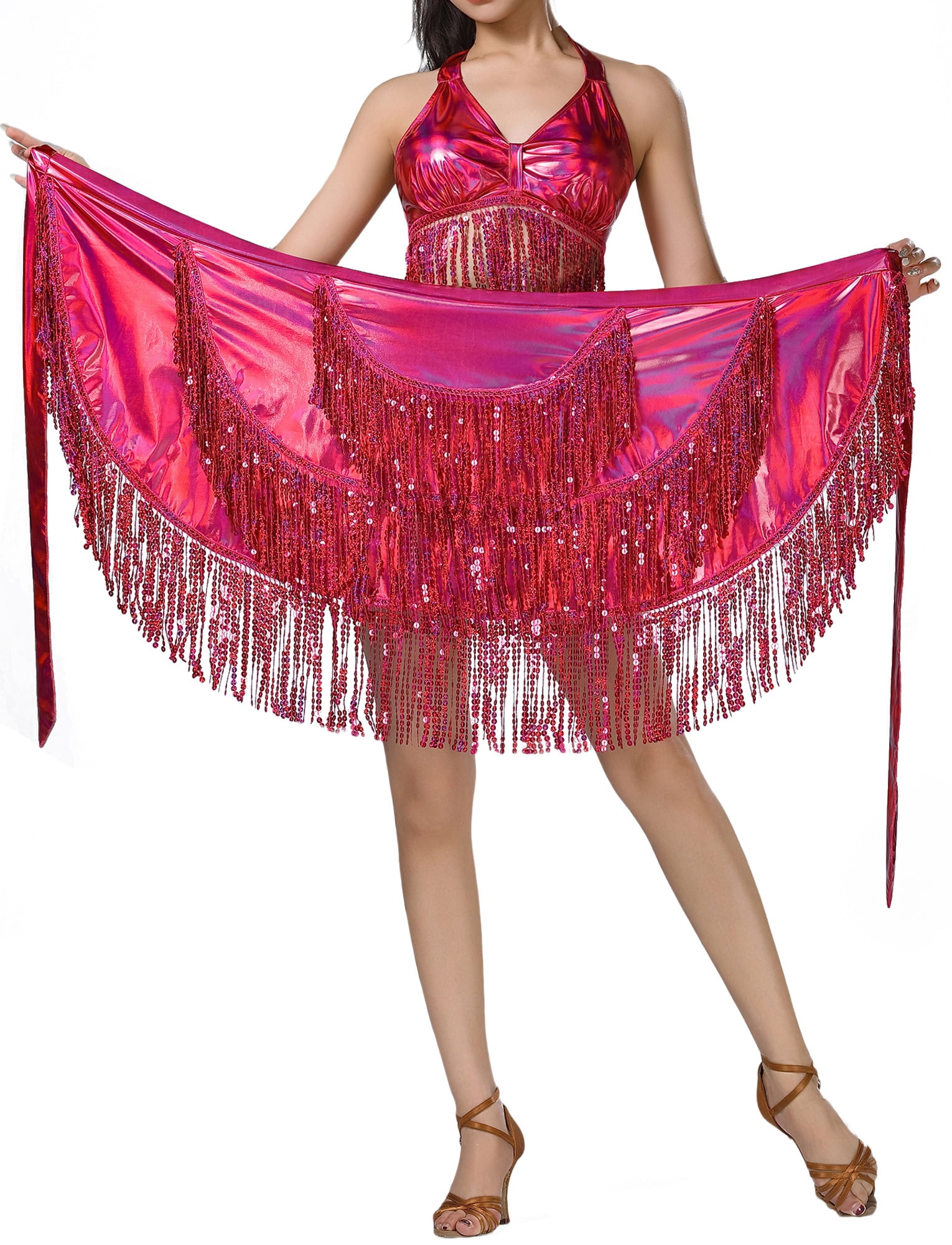 FEOYA Belly Dance Hip Scarf Womens Latin Dance Hip Scarf Sequins Fringe ...