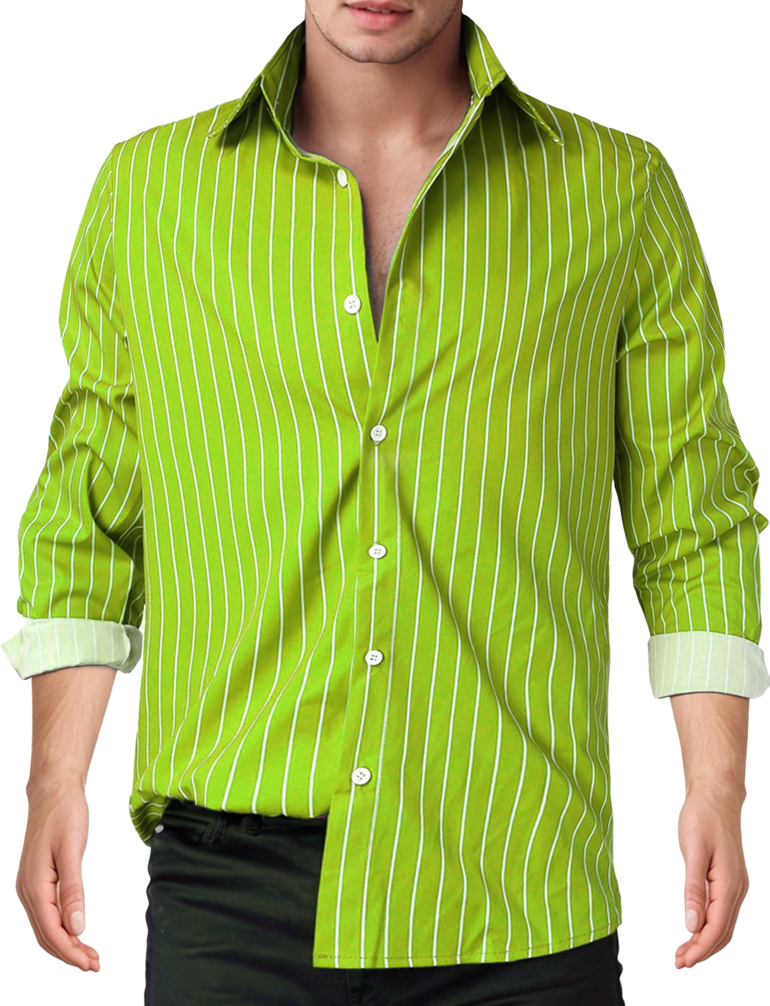 FEOYA Casual Striped Shirts for Men Business Long Sleeve Button Down Top Cotton Blouse Wedding ...