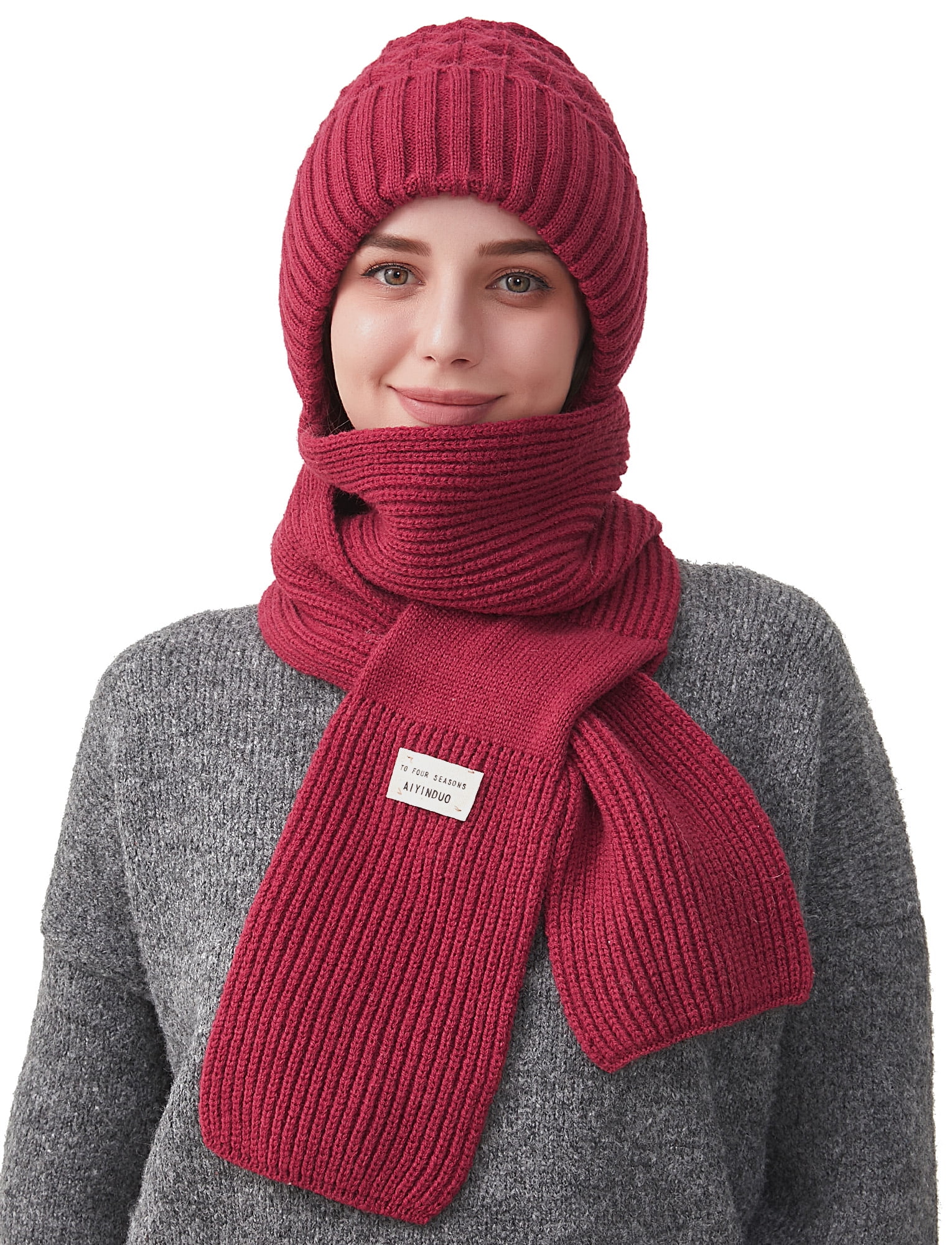 FEOYA Fleece Balaclava Hat Hood Scarf Women Integrated Ear Protection ...