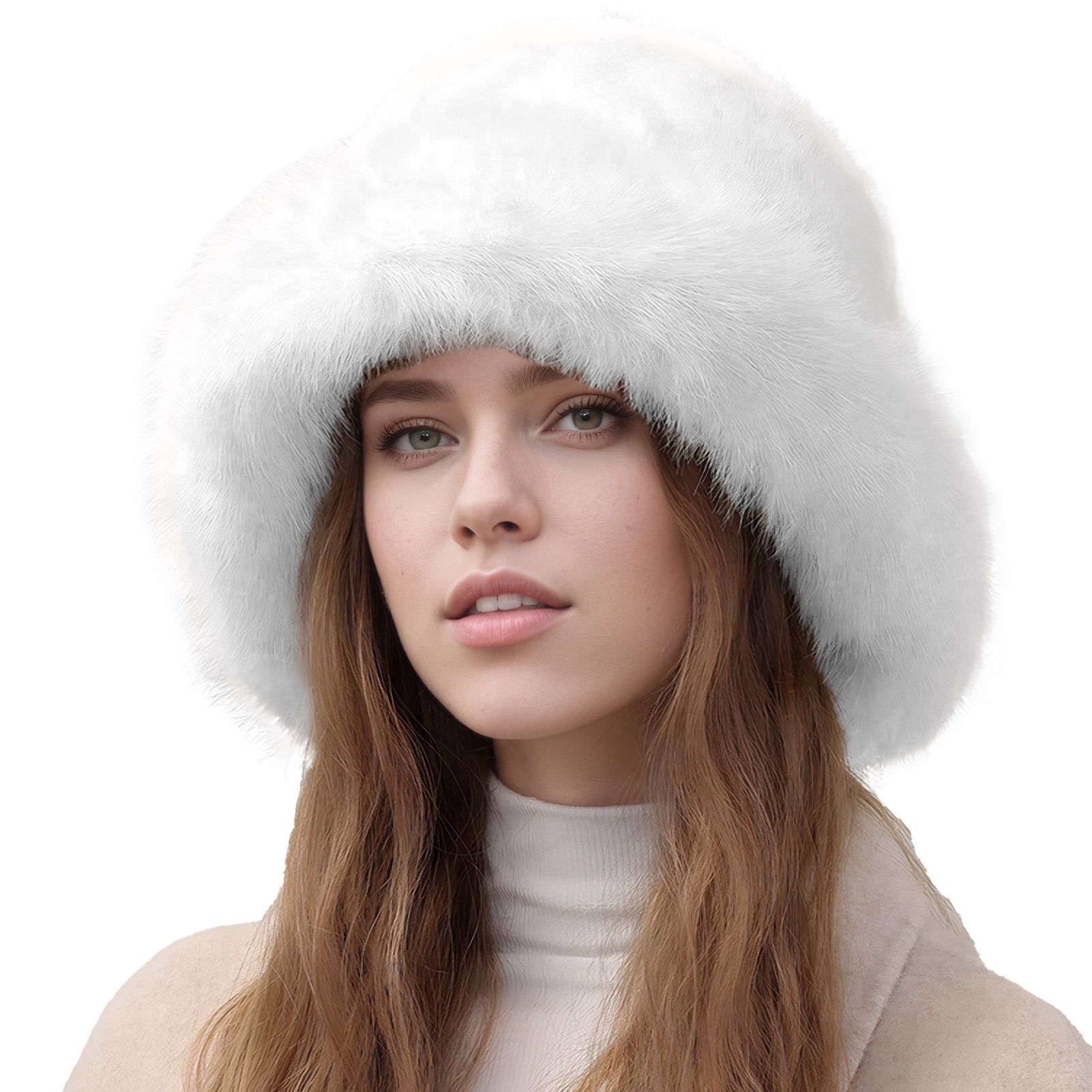 FEOYA Ladies Winter Plush Bucket Hats Women Warm Faux Fur Pail Hat ...