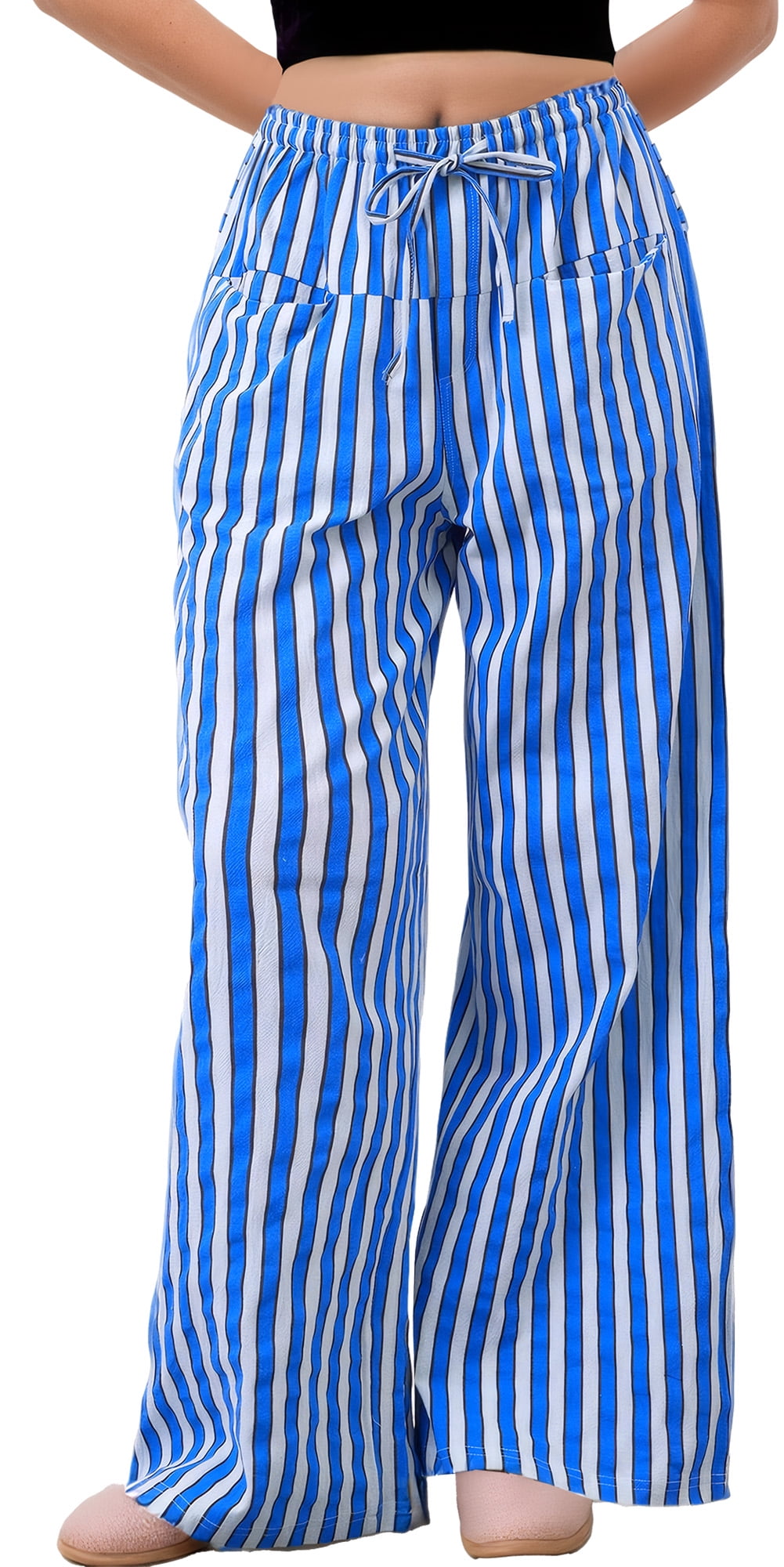 FEOYA Pajama Pants Women Drawstring Striped Low Rise Lounge Pants Wide ...