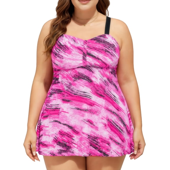 FEOYA Plus Size Swimdress for Women High Waisted Ladies Floral Printed ...