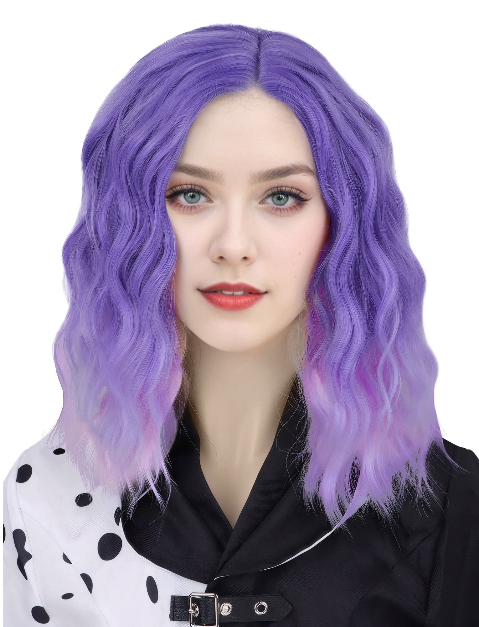 FEOYA Purple Short Wig for Women Ombre Wig Shoulder Length Curly Bob Wig Heat Resistant ...