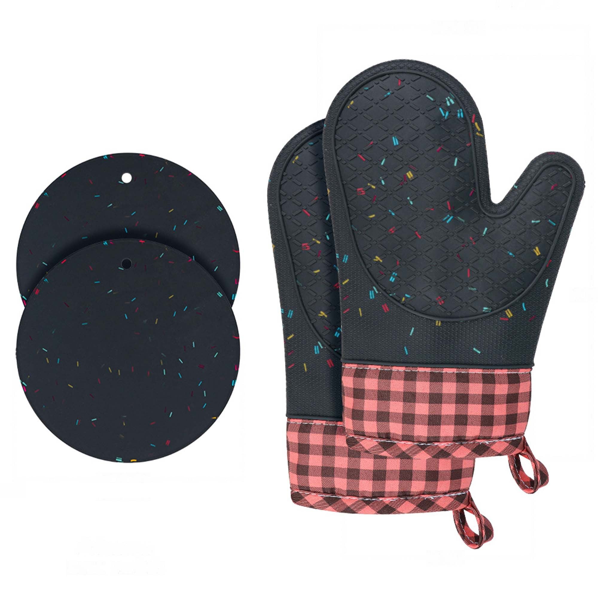 FEOYA Silicone Oven Mitts Kitchen Oven Mitten Round Potholder 4 Pcs ...