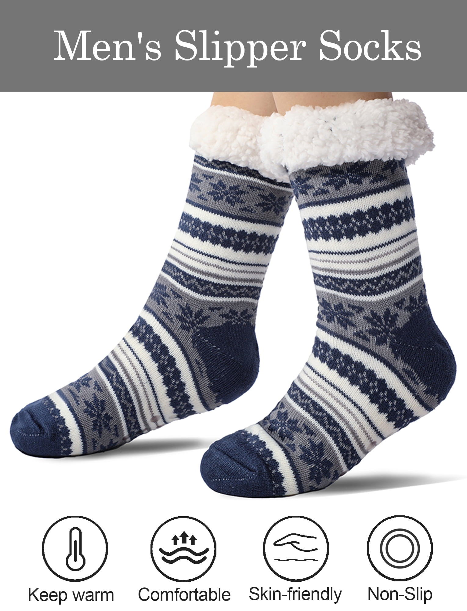 FEOYA Warm Slipper Socks for Men Thermal Winter Socks Grip Socks ...