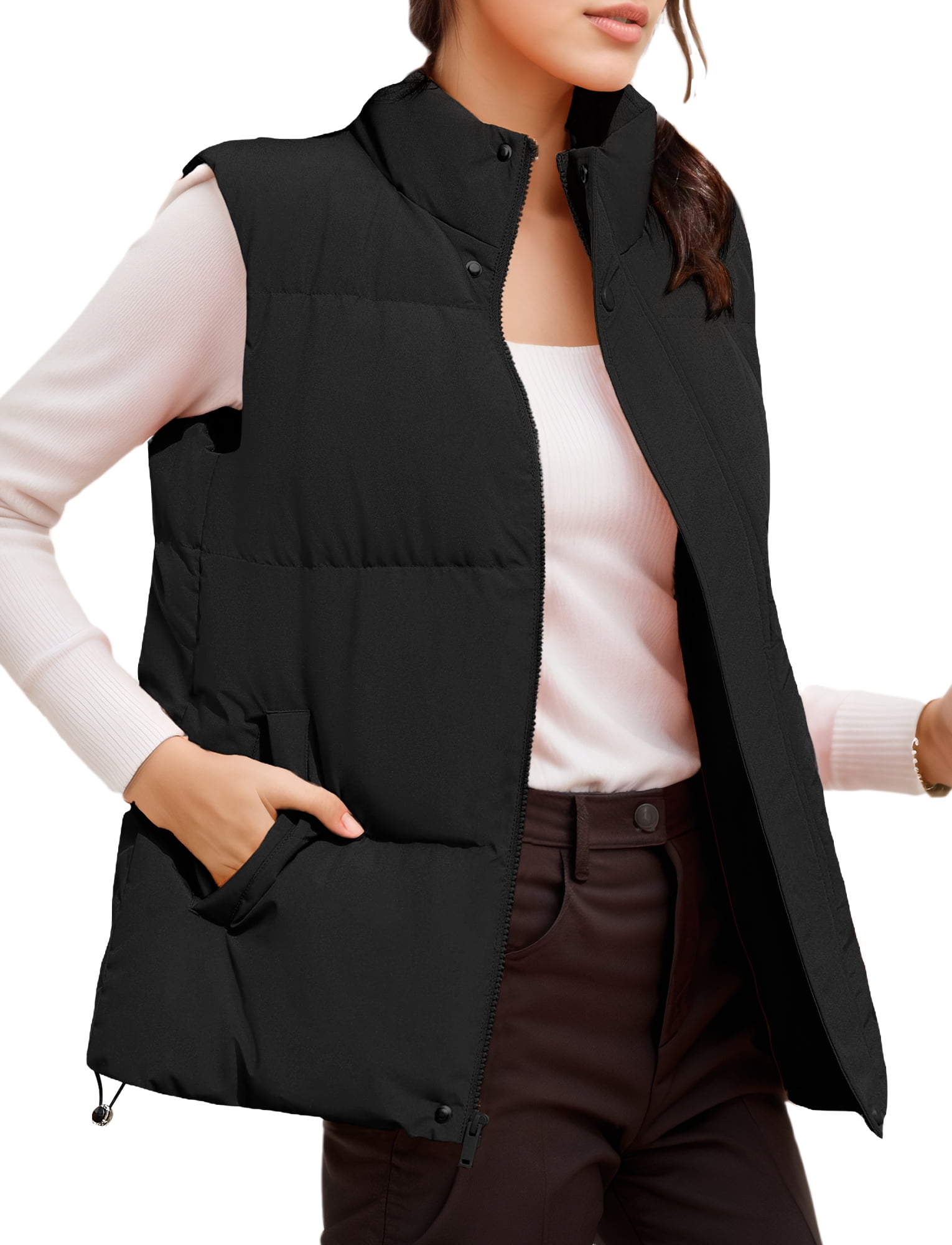 FEOYA Winter Vest for Women Zip Up Sleeveless Jacket Padded Gilet ...