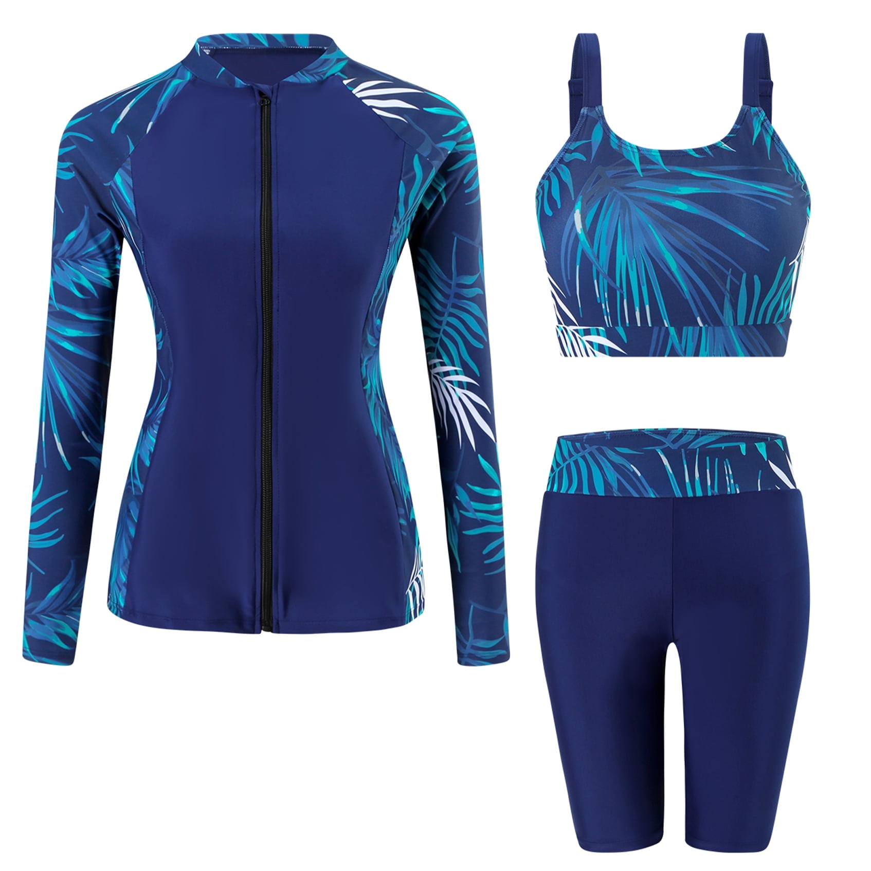 FEOYA Women's 3 Piece Rash Guard Built-in Bra Long Sleeve Athletic ...